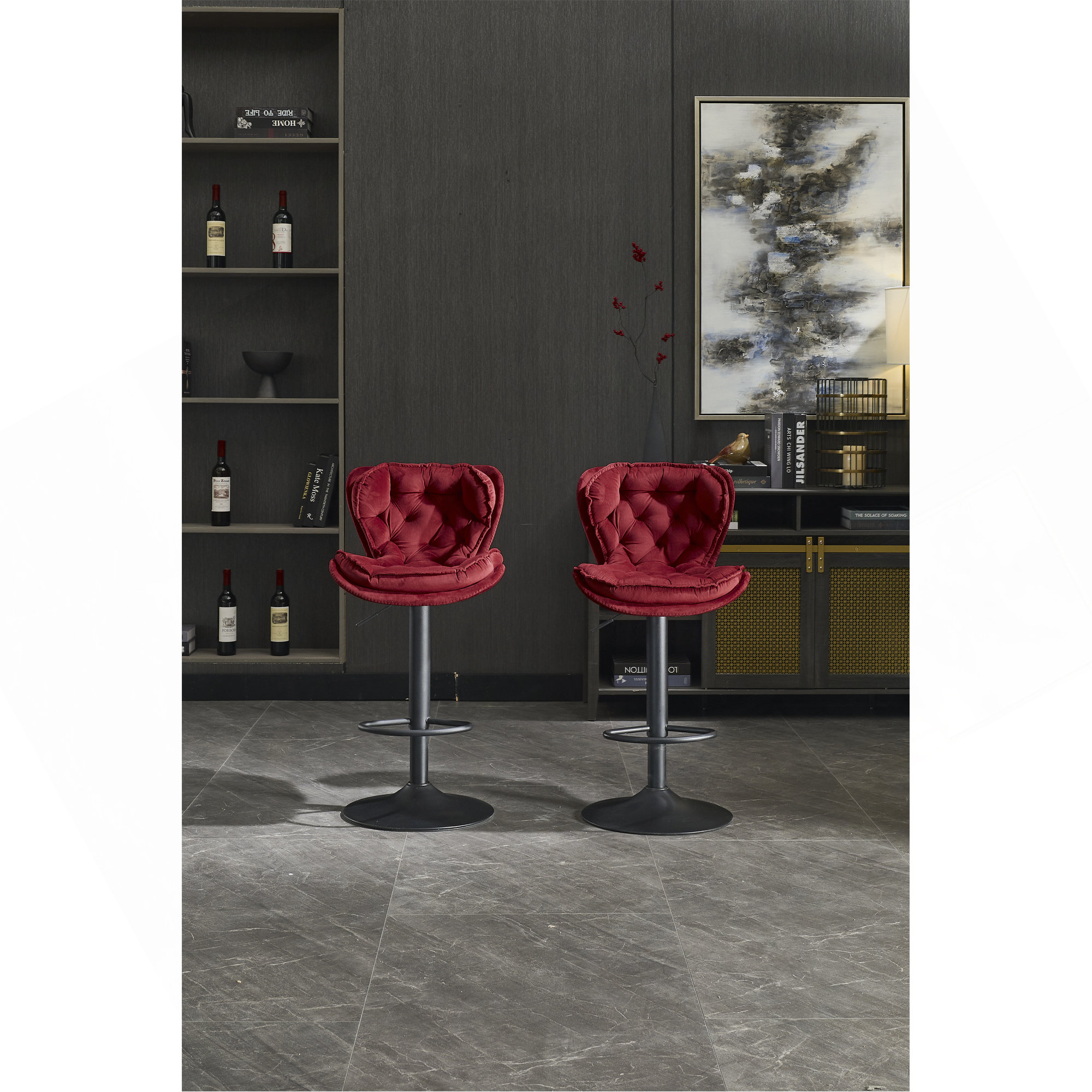Latitude Run® Set Of 2 Bar Stools With Powder Footrest And Base Swivel ...