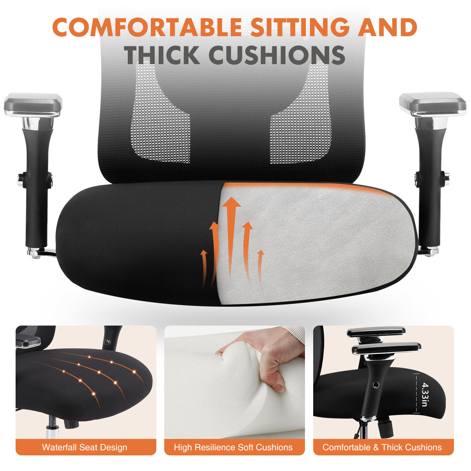 Inbox Zero Office Chair with Lumbar Support and Arm ， Wide Comfy Seat ...