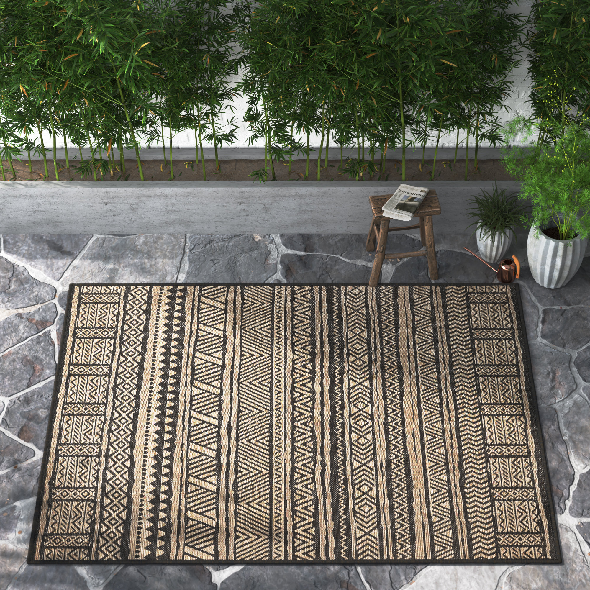 Steelside™ Raya Geometric Indoor/Outdoor Runner Rug for Living Room ...
