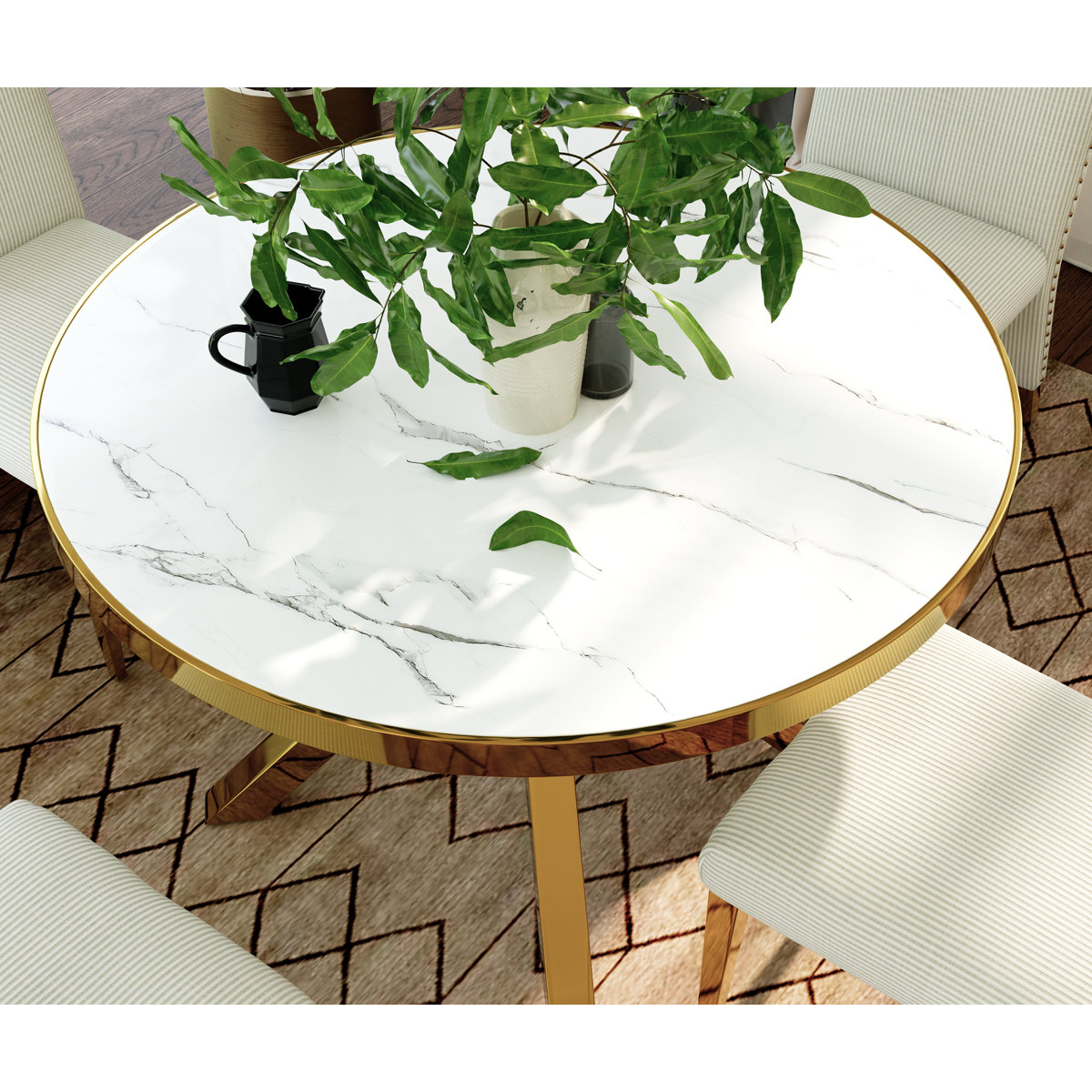 Mercer41 45" Round Dining Table, Gold Round Table for Dining Room ...