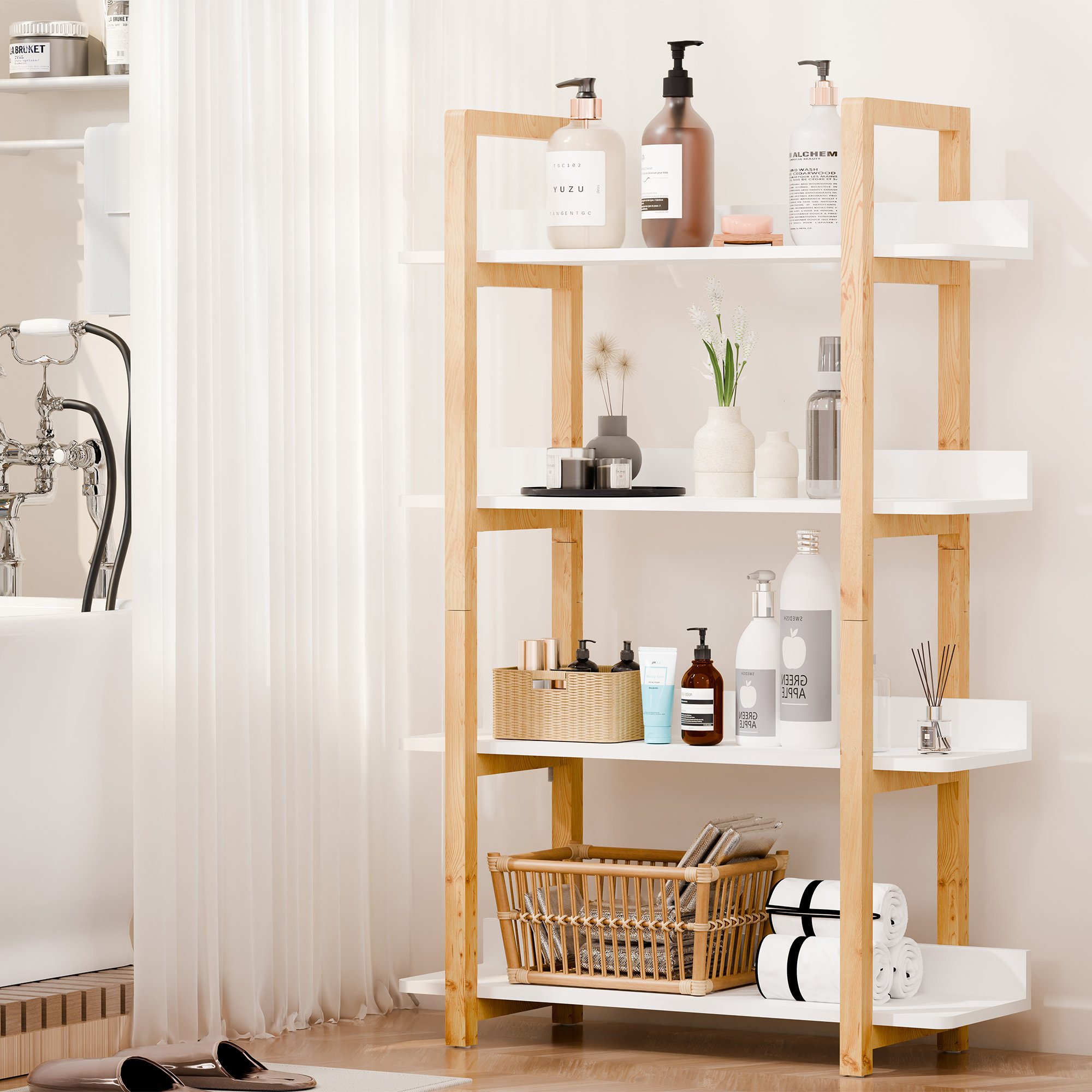 Ebern Designs Solid Wood Multi-functional Bookcase - Vertical Storage ...