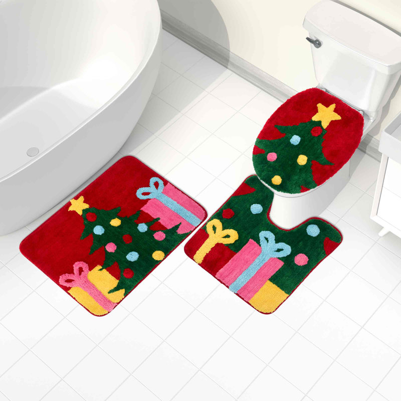 The Holiday Aisle® Chrismas Tree 3-Piece Contour Rug Set | Wayfair
