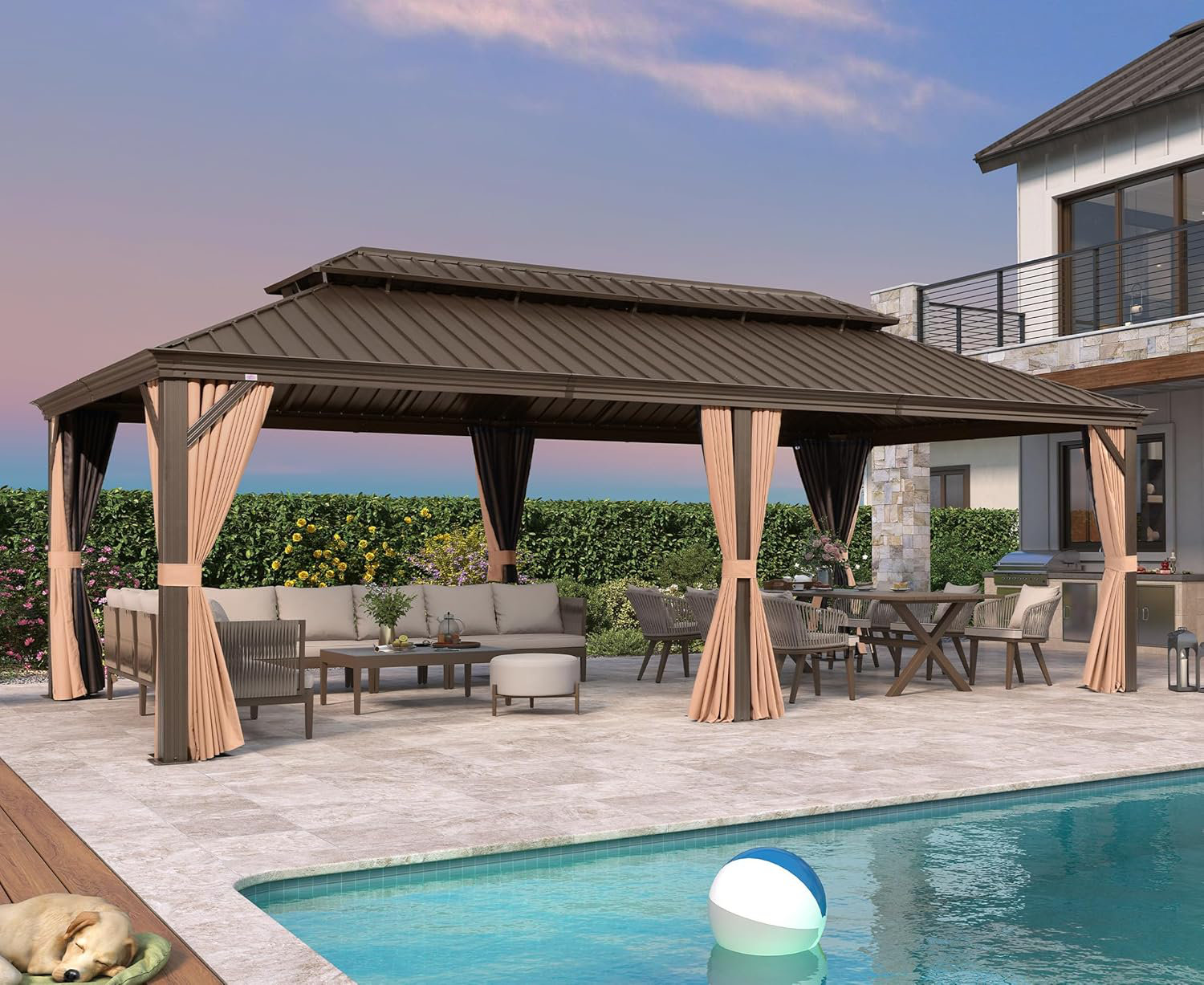 PURPLE LEAF Outdoor Hardtop Gazebo Patio Wide Aluminum Frame Metal ...