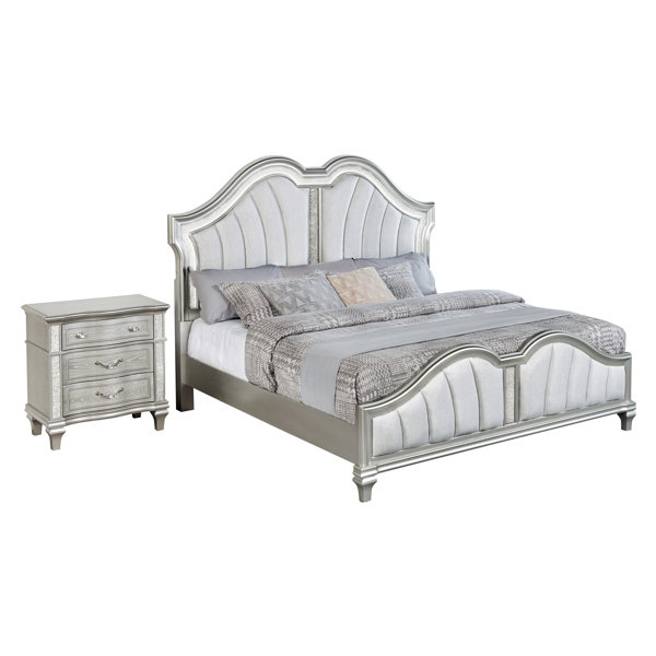 Rosdorf Park Silver Bedroom Set With LED Lights And Upholstered ...