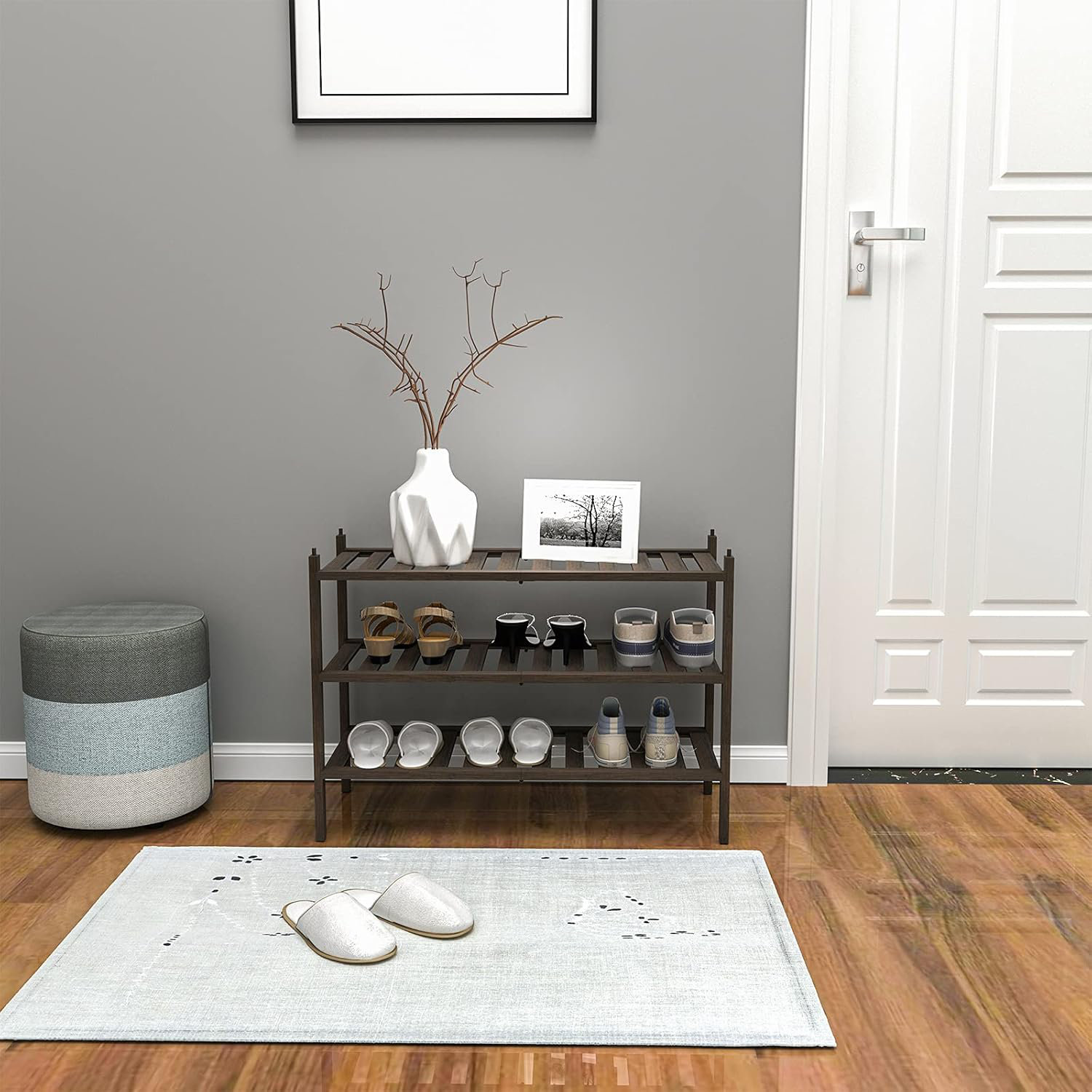 Rebrilliant Shoe Rack, 3-Tier Bamboo Stackable Shelf Storage Organizer ...