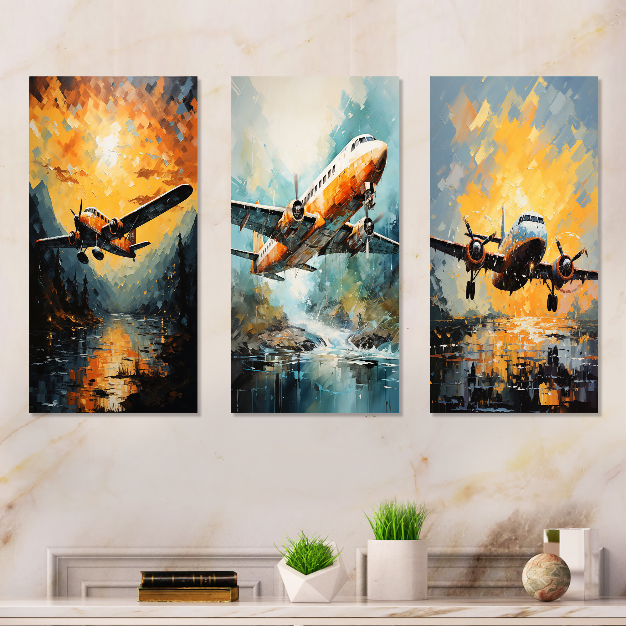 Williston Forge In Flight Plane Horizons - Plane Canvas Prints Set Of 3 ...