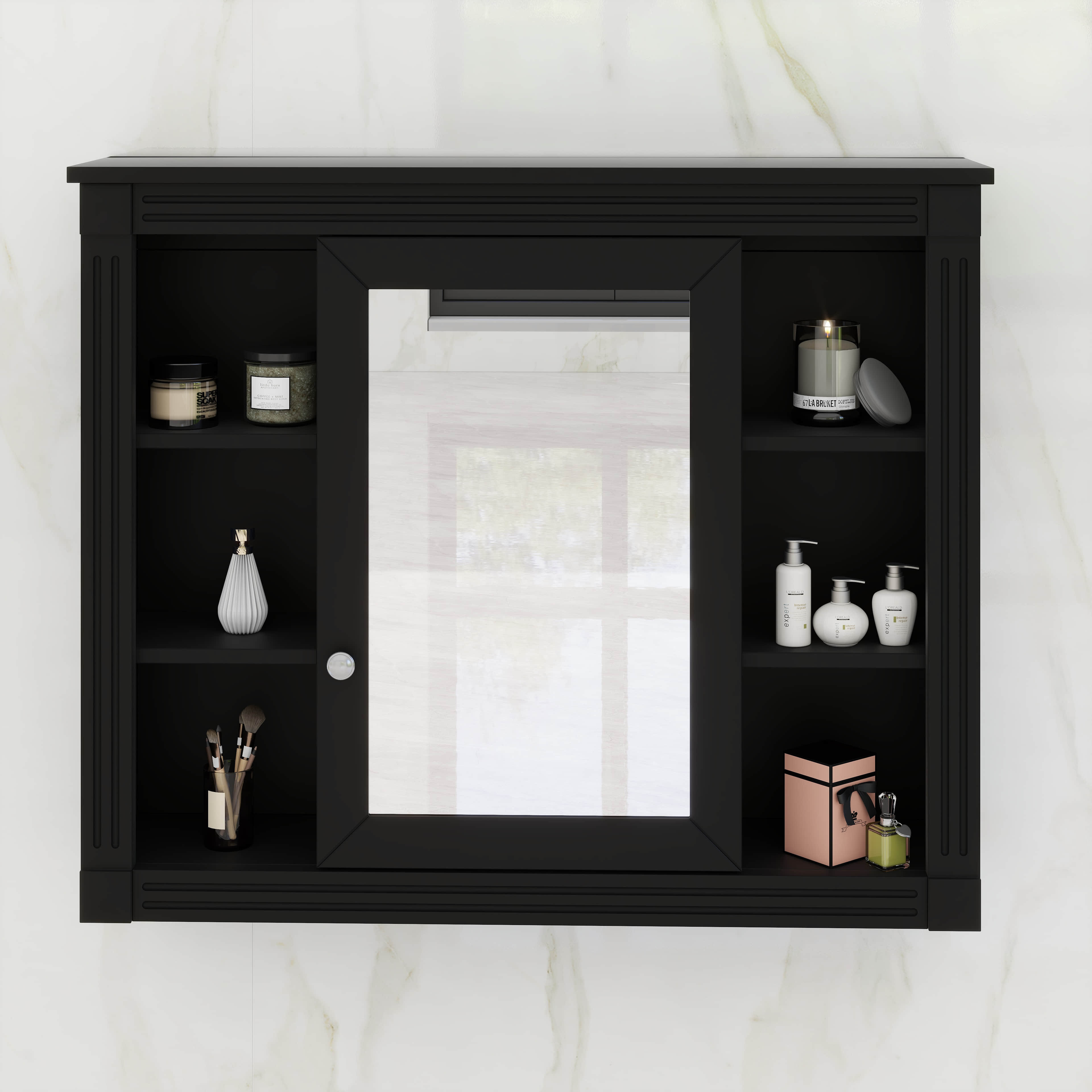 Ebern Designs Wall Mounted Bathroom Storage Cabinet With Mirror, 6 Open ...