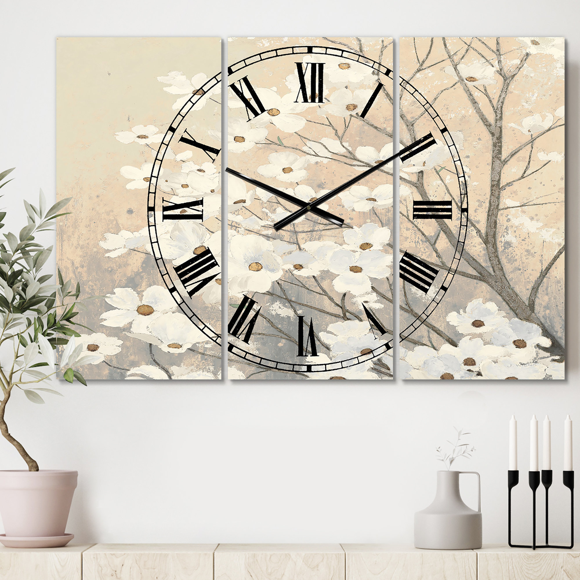 East Urban Home Brown onn Gray Blossoms - Traditional wall clock | Wayfair