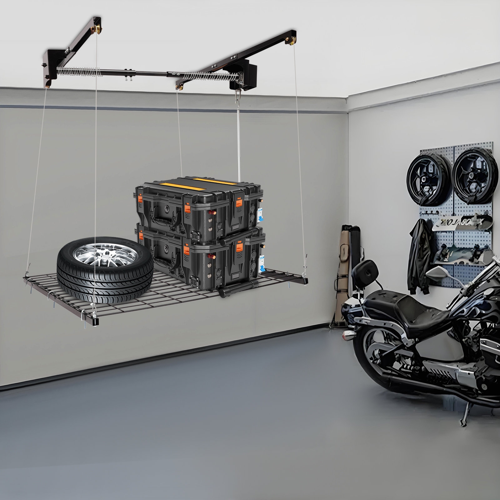 Latitude Run® Overhead Garage Lifting Storage Rack, Garage Storage Rack ...