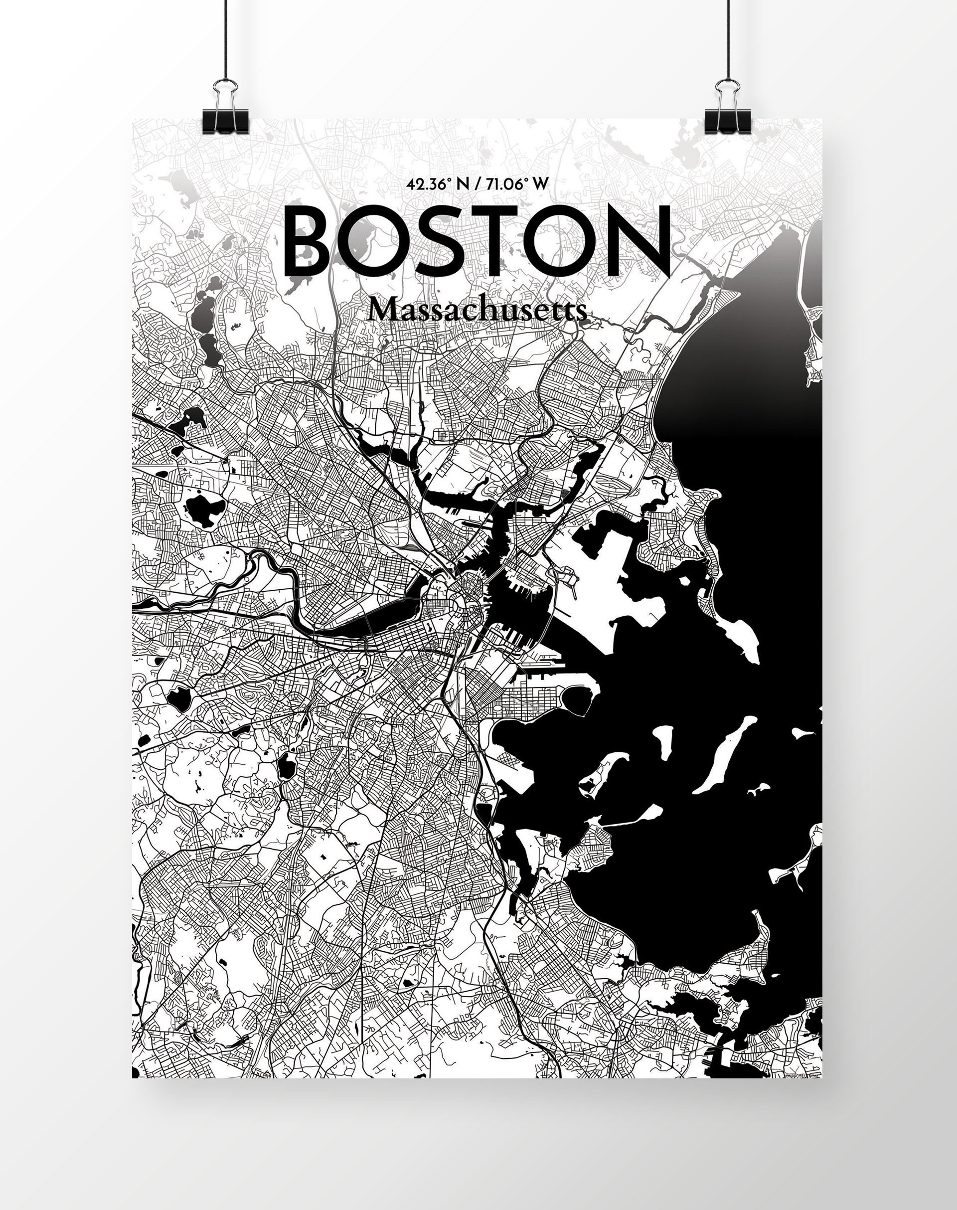 Wrought Studio™ 'Boston City Map' Graphic Art Print Poster in Ink | Wayfair