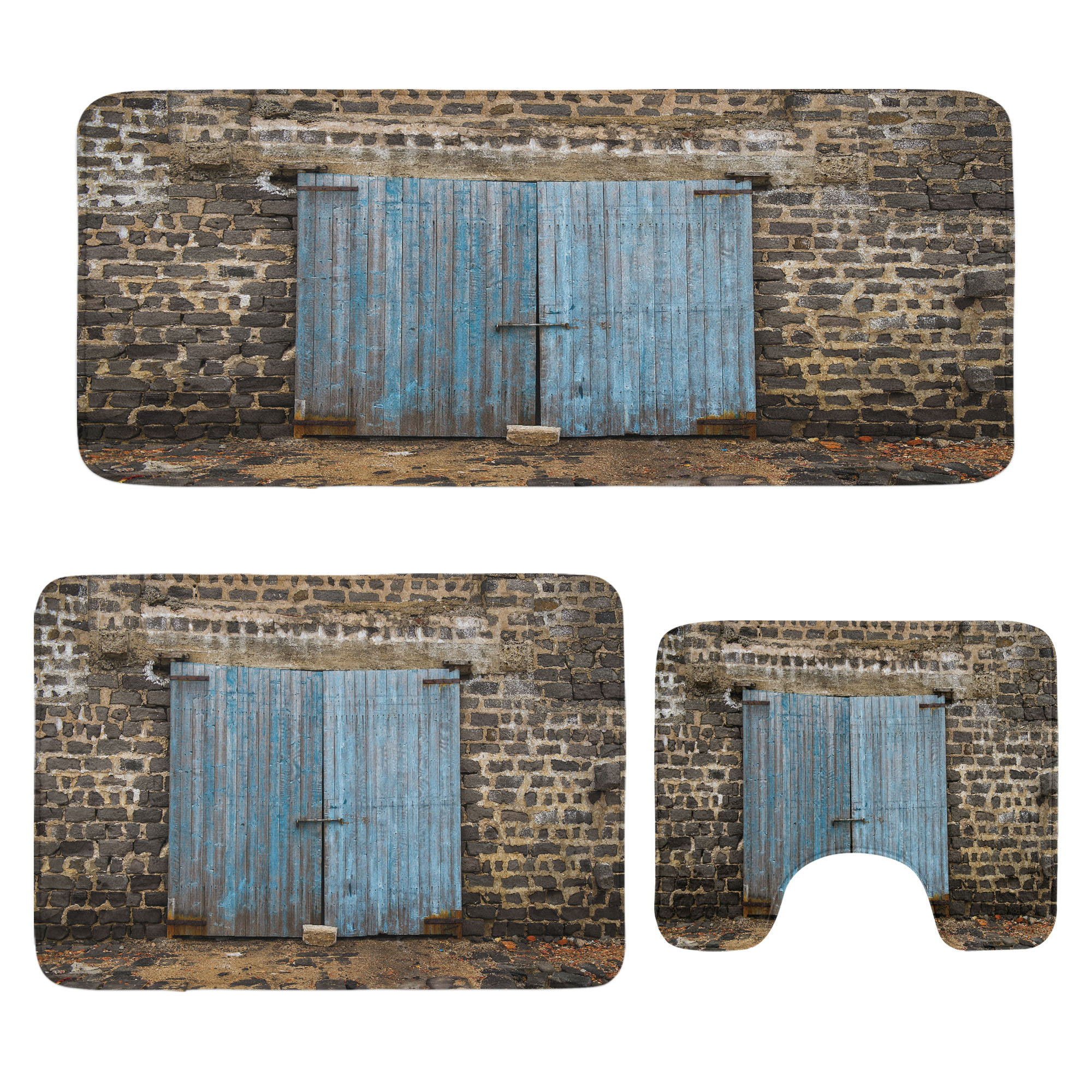 Dovecove Rustic Bathroom Rug Set 3 Pieces U-Shape & Rectangle Mats Blue ...