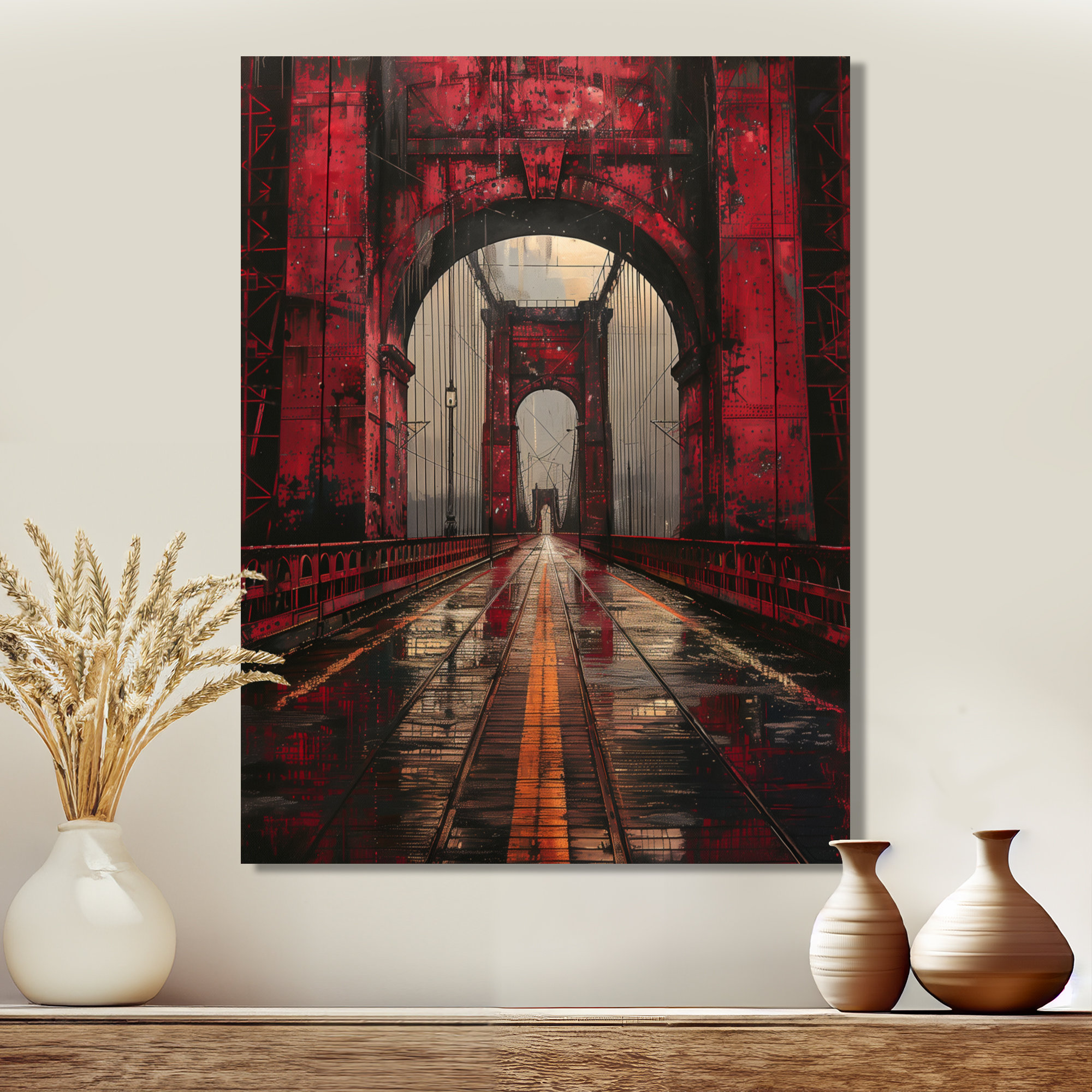 Winston Porter Red Black Vintage Spring Pathway Bridge - Bridges Wall ...