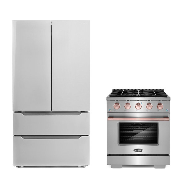 Cosmo 3 Piece Kitchen Appliance Package with French Door Refrigerator ...