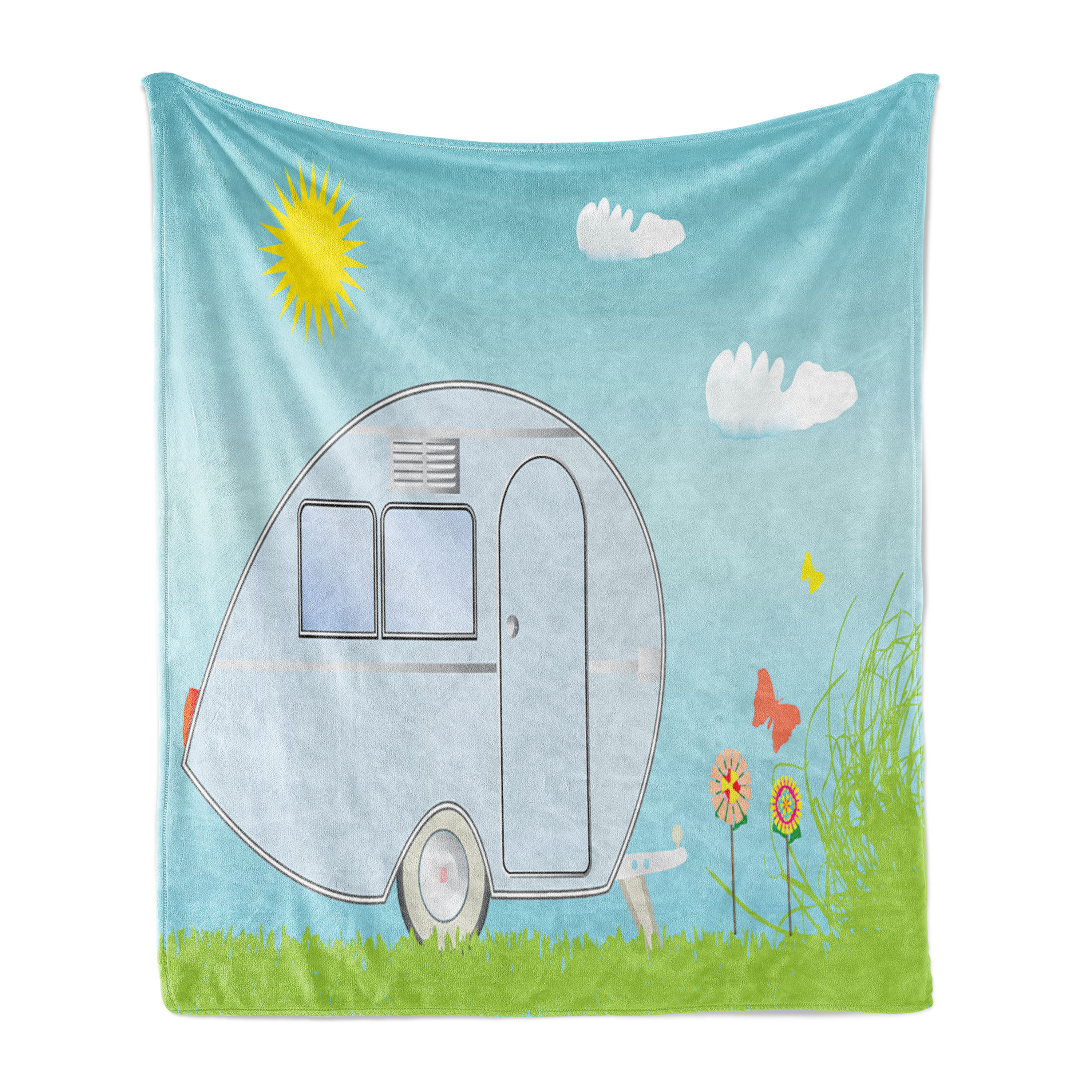 Ambesonne Camper Fleece Throw Blanket Summer Vacation Theme Multicolor ...