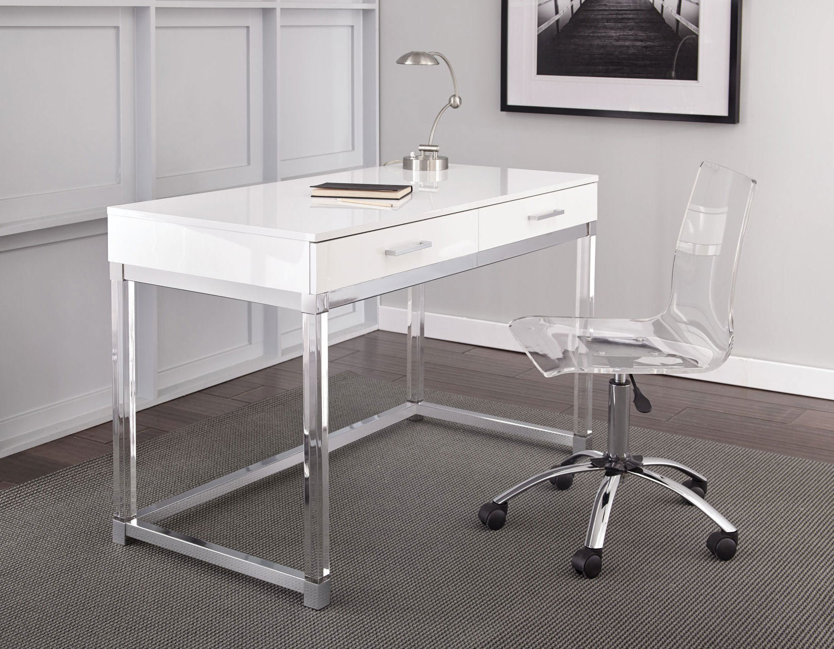Brayden Studio® Everett 2-Piece Acrylic Desk Set(Desk & Desk Chair ...