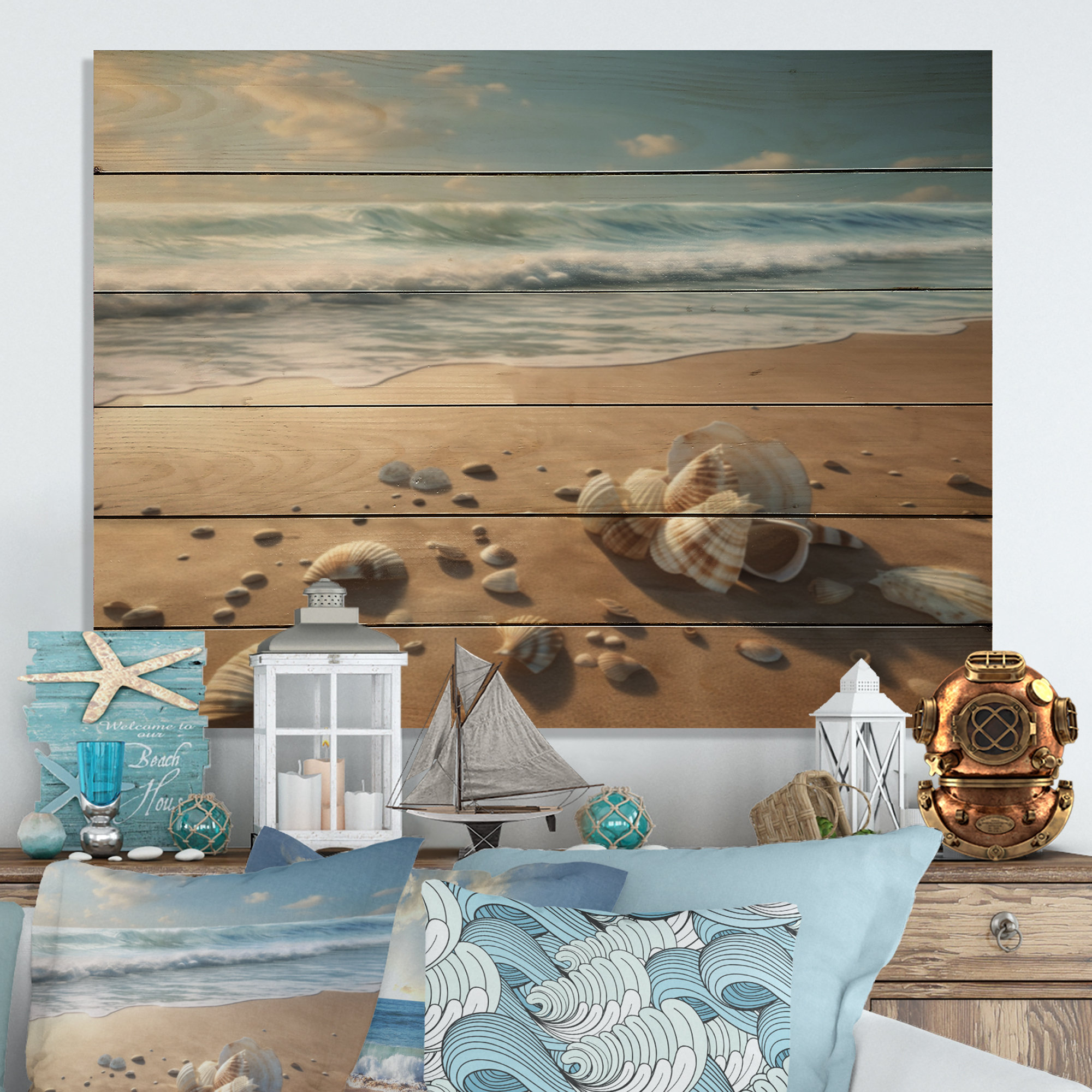 Dovecove Seaside Seashell Treasures I - Modern Landscape Beach Print on ...