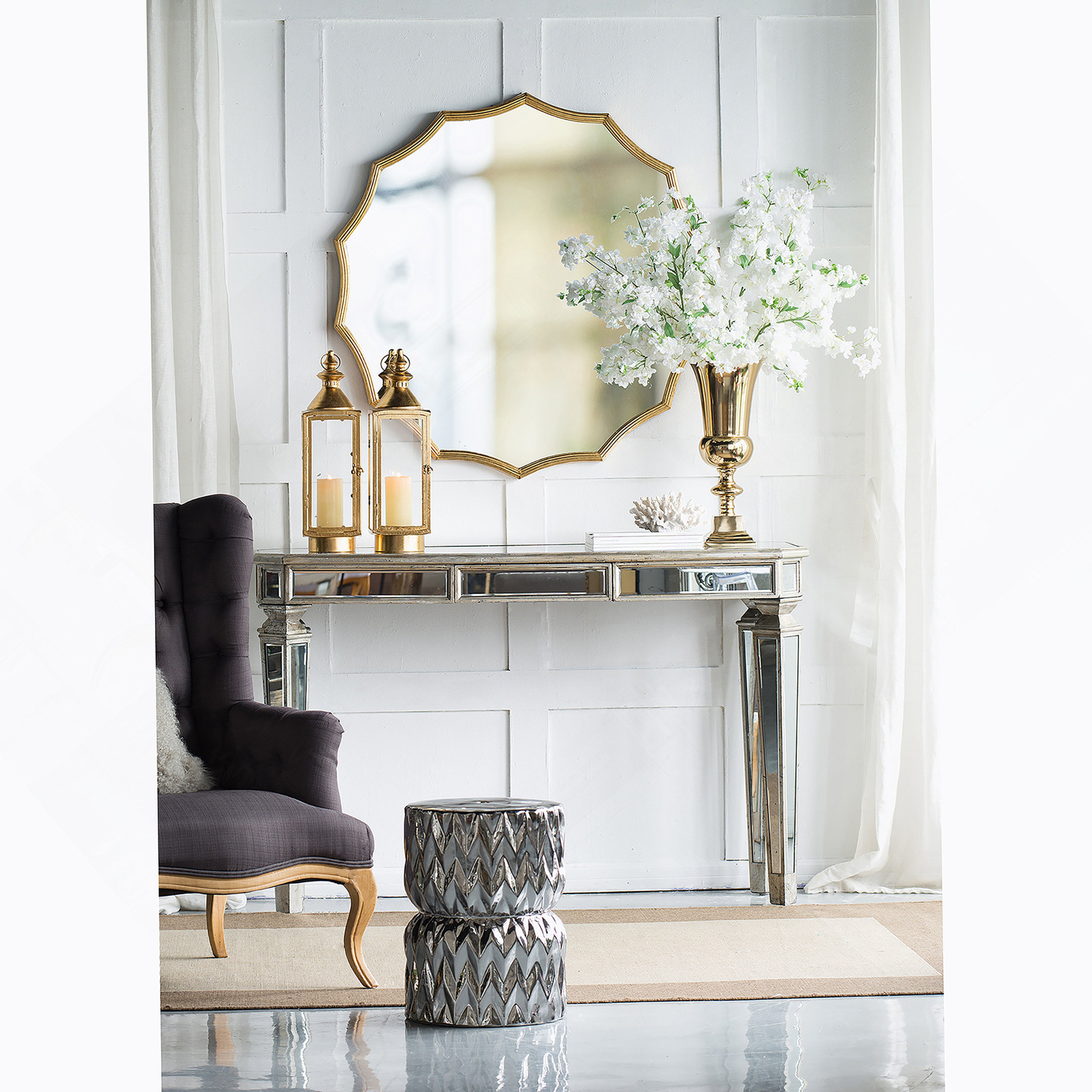 Mercer41 D40" Round Sunburst Wall Mirror with Gold Finish, Wall Decor ...