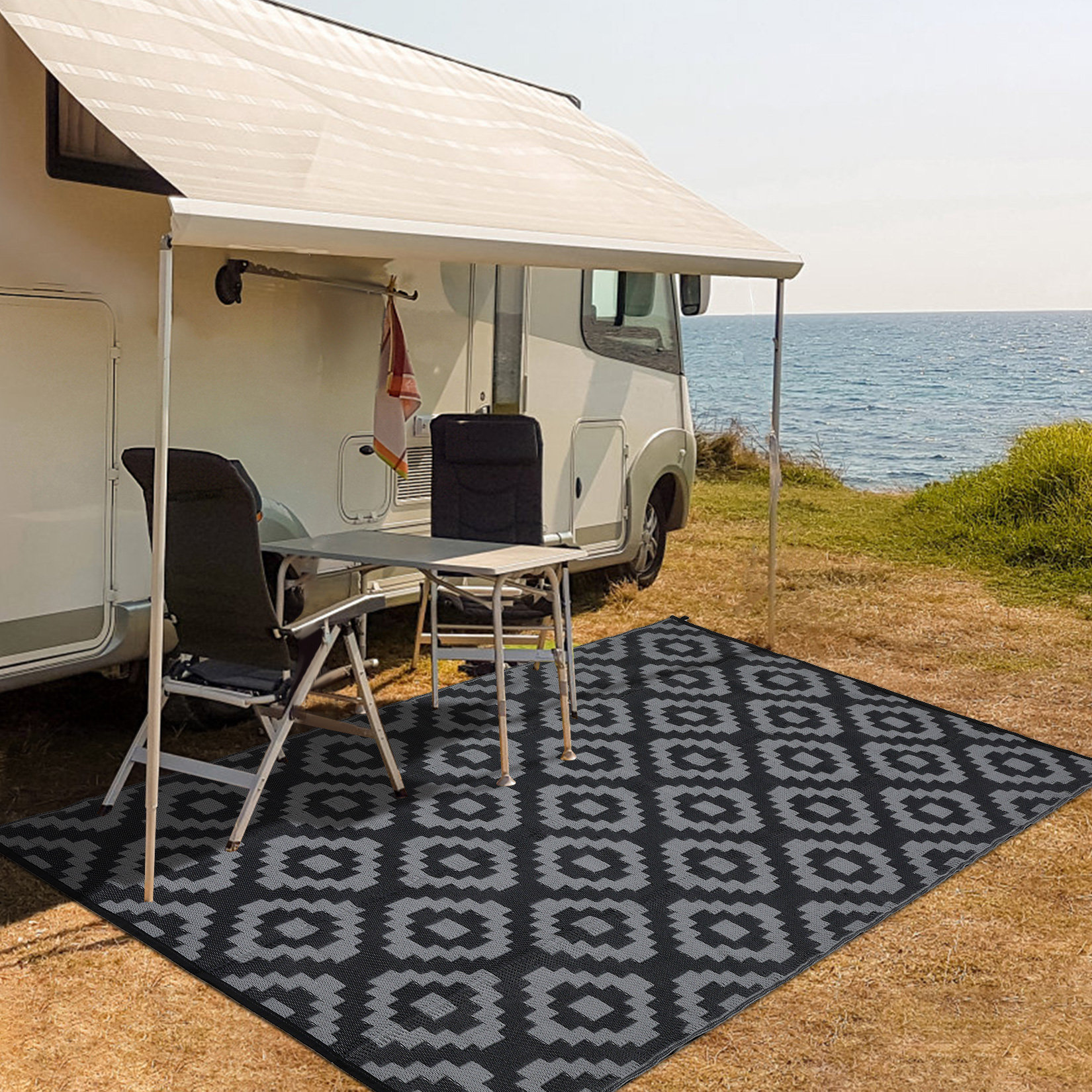 Outdoor Rug Carpet 5x8 Ft For Patio RV Camping With Led