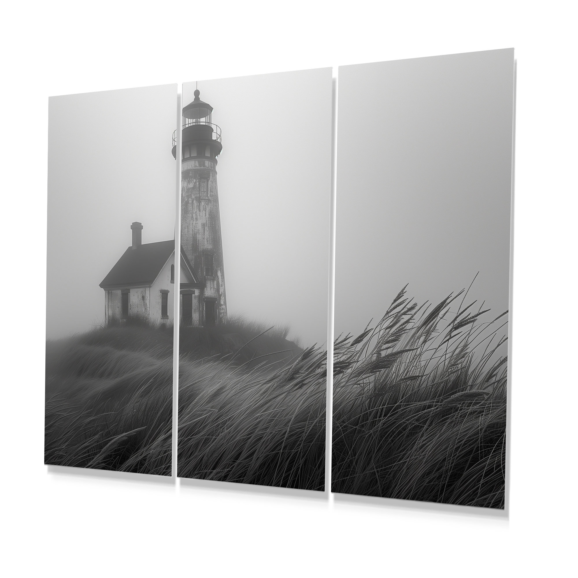 Breakwater Bay Monochrome Lighthouse Winter Fog Cliff I - Lighthouses ...