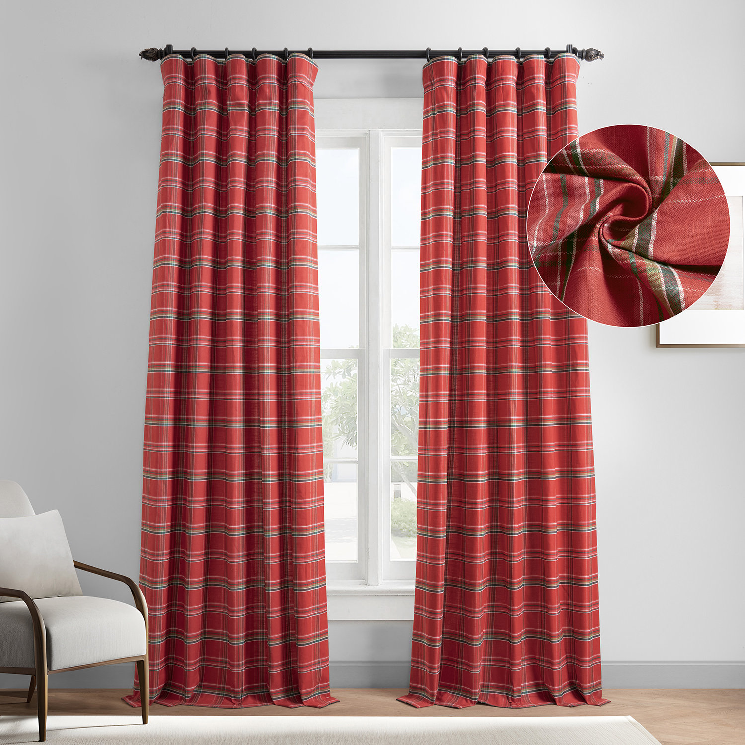Gracie Oaks Plaid Heritage Weave Cotton Room Darkening Curtains For ...
