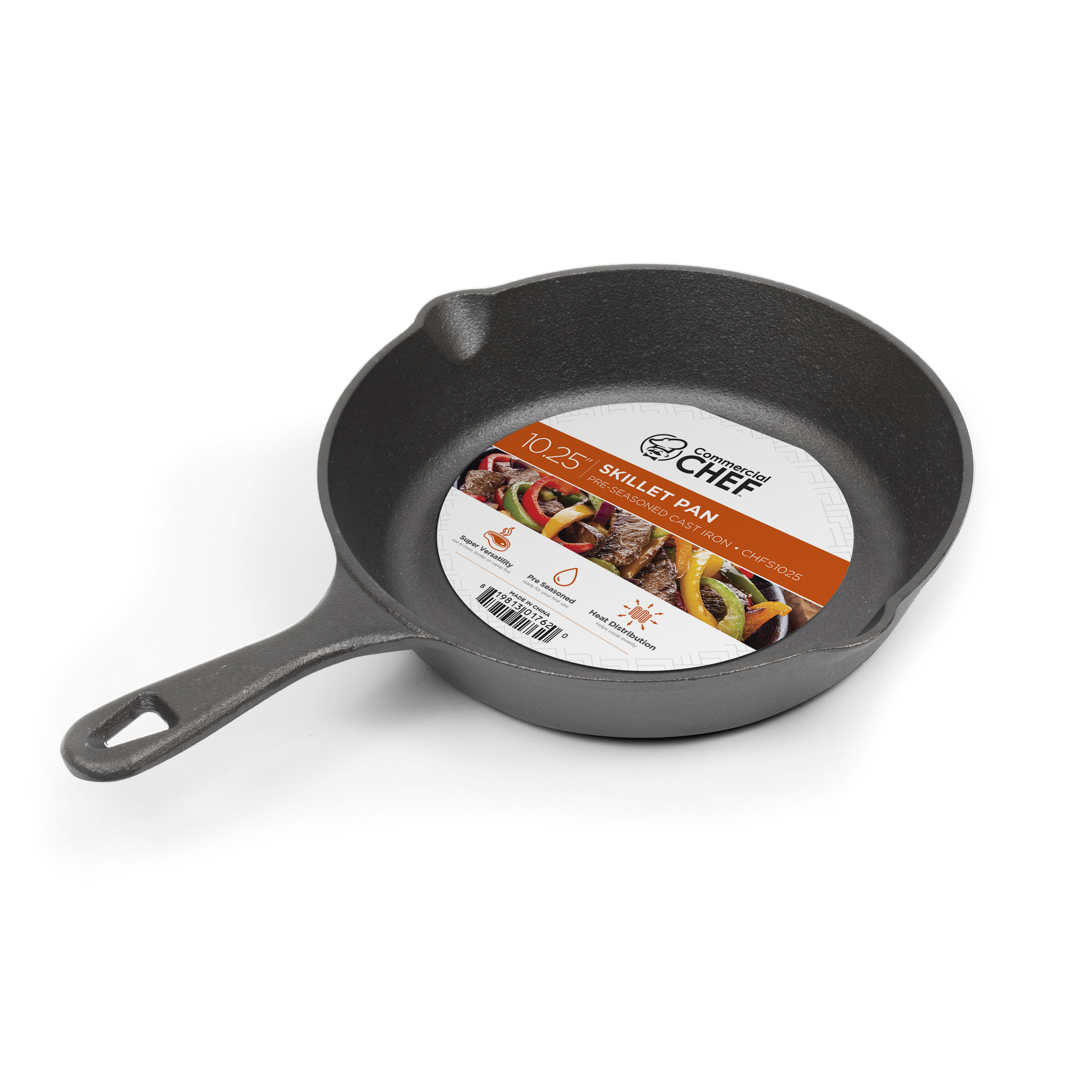 Commercial CHEF 10.25 Inch Preseasoned Cast Iron Skillet, Cast Iron Pan ...