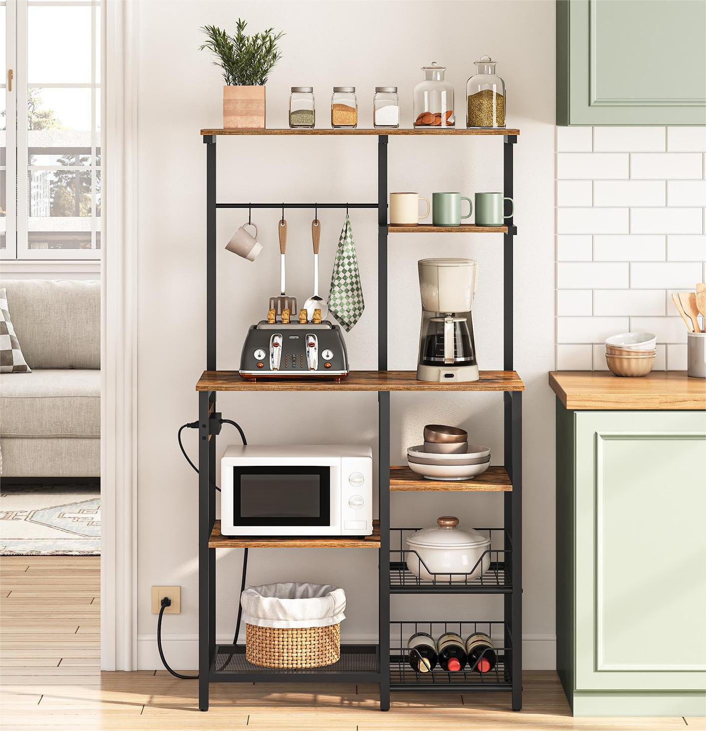 17 Stories 6-Tier Large Bakers Rack With Power Outlets, Microwave Stand ...