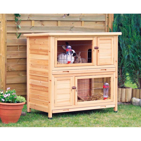 TRIXIE Double Rabbit Hutch and Run, 2-Story with Ramp, Flat-Hinged Roof ...