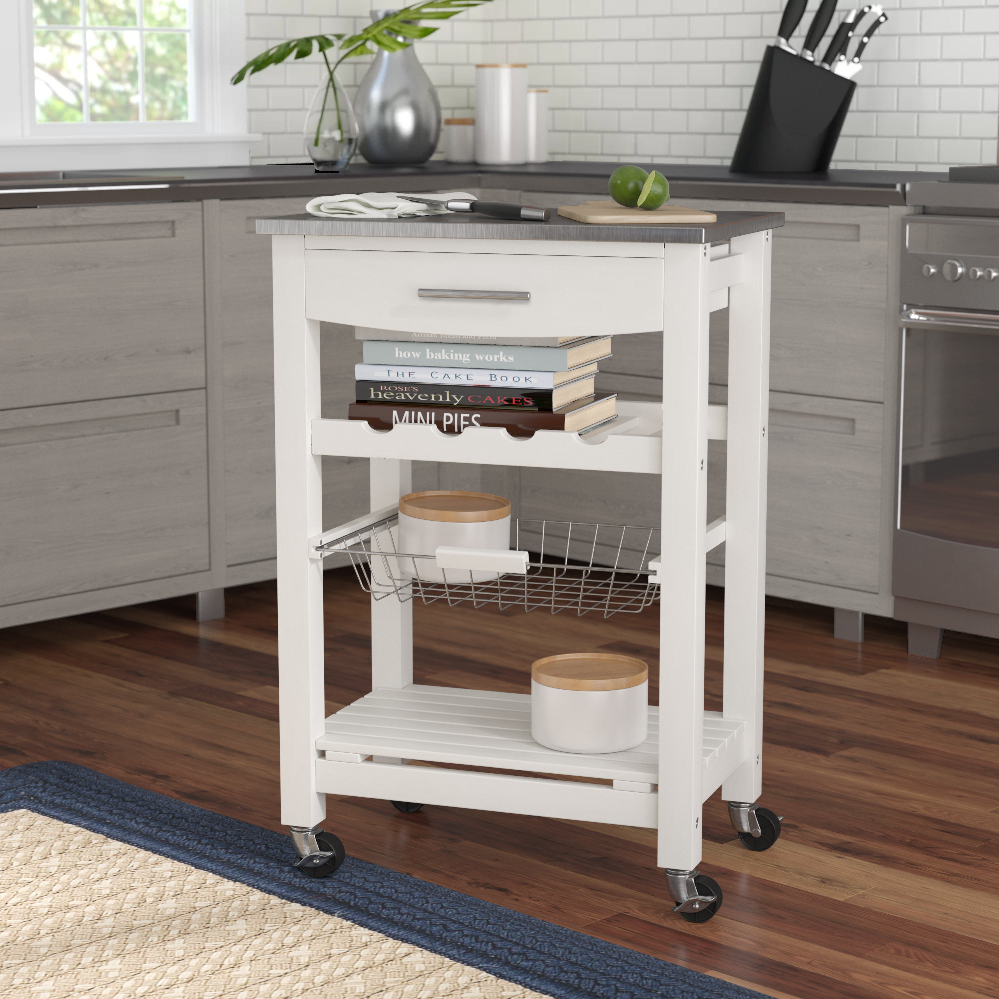 Winston Porter Macy 23'' Wide Rolling Kitchen Cart with Stainless Steel ...