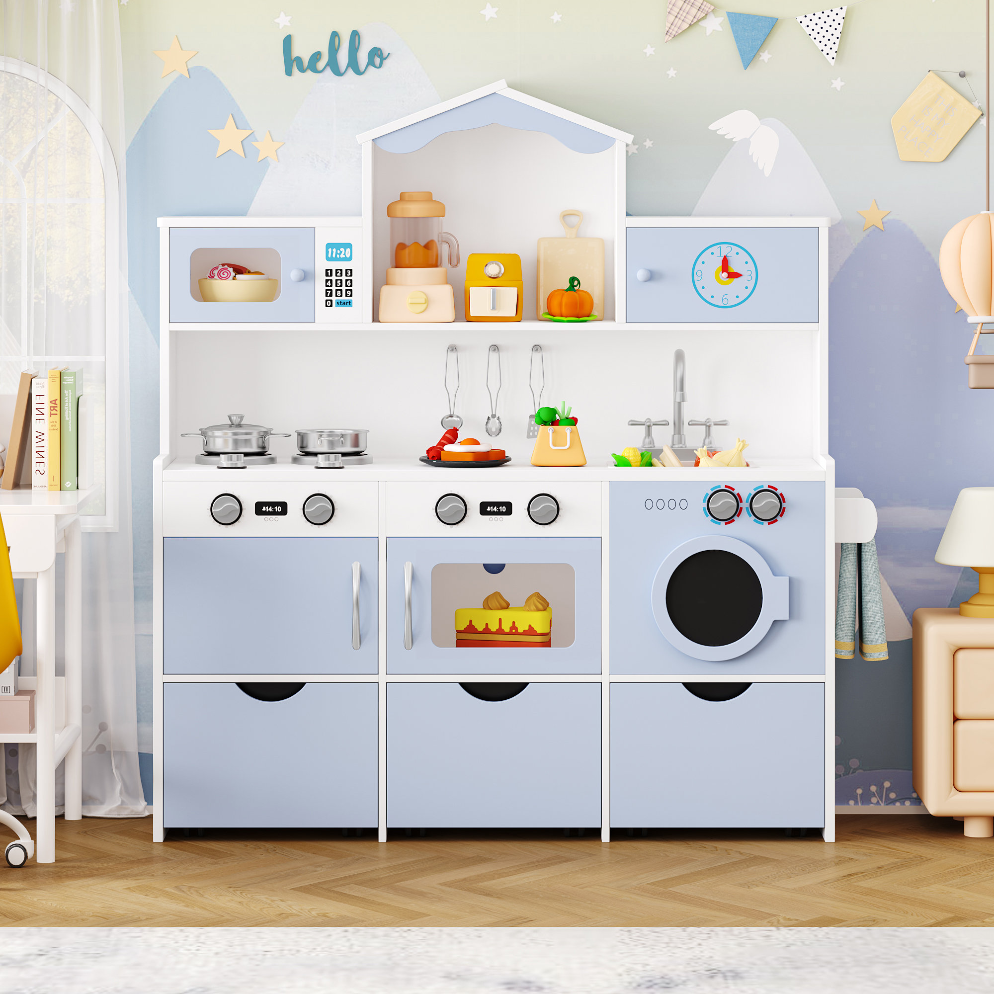 HOMECHO Play Kitchen & Accessories Set, Preschool Kitchen Set, Kids ...