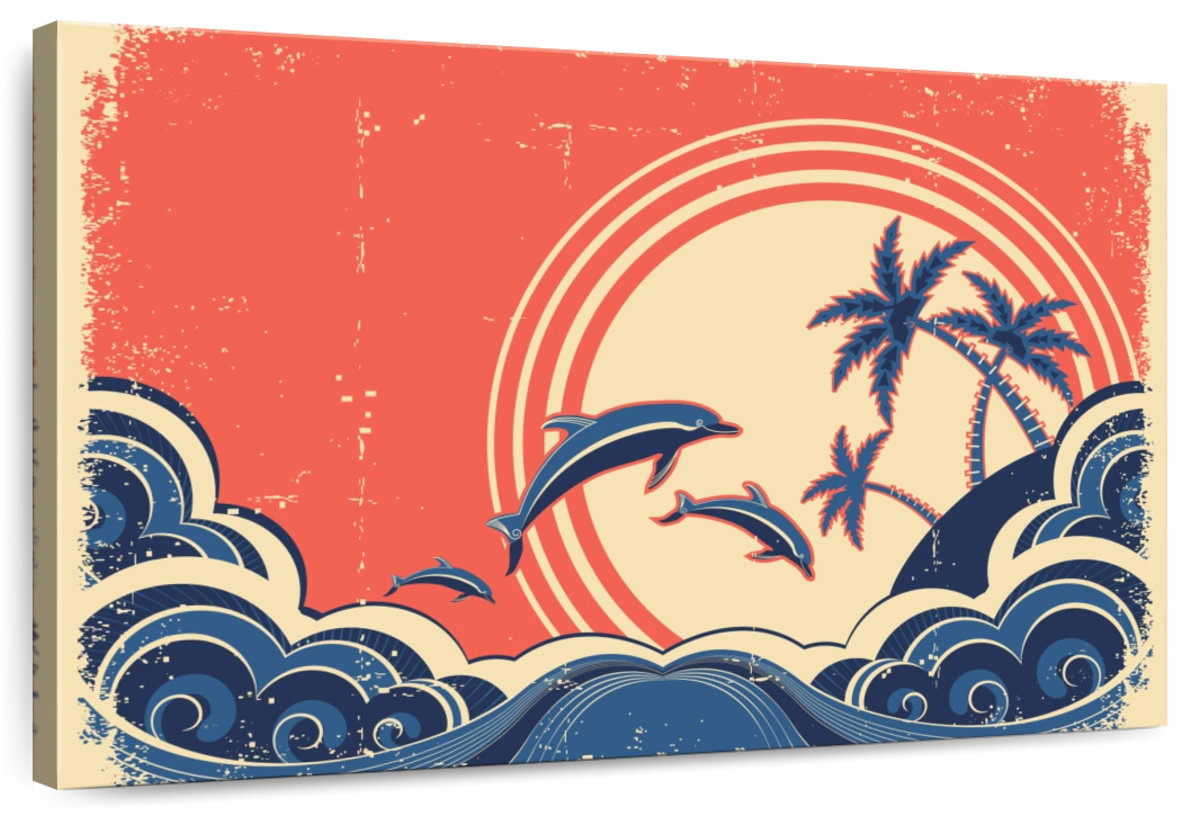 Ebern Designs Brampt Retro Beach Dolphins | Wayfair