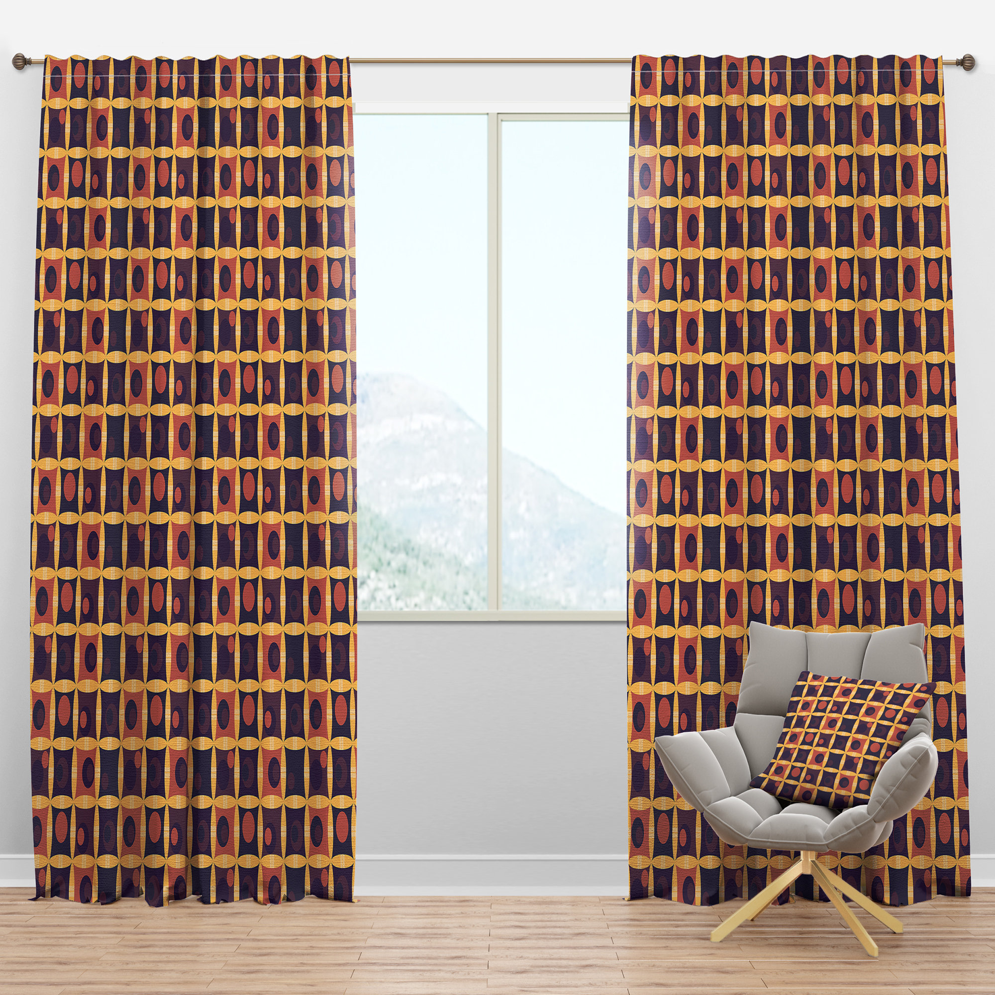 Design Art Mid-Century Grid Geometric Semi-Sheer Thermal Rod Pocket ...