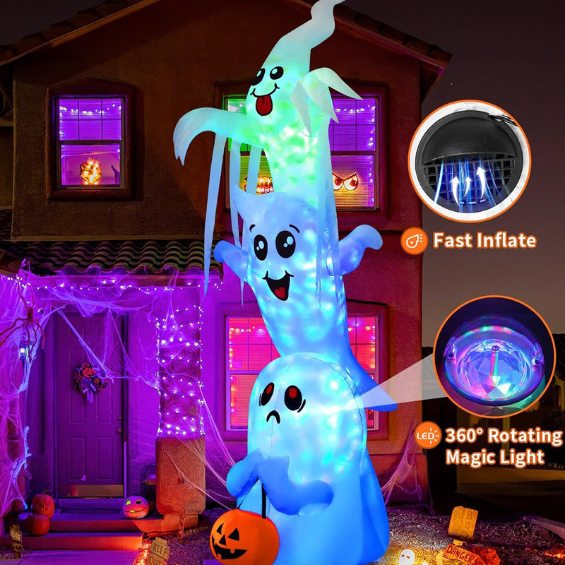 The Holiday Aisle® 9.8 FT High Halloween Inflatable Overlap Ghost ...