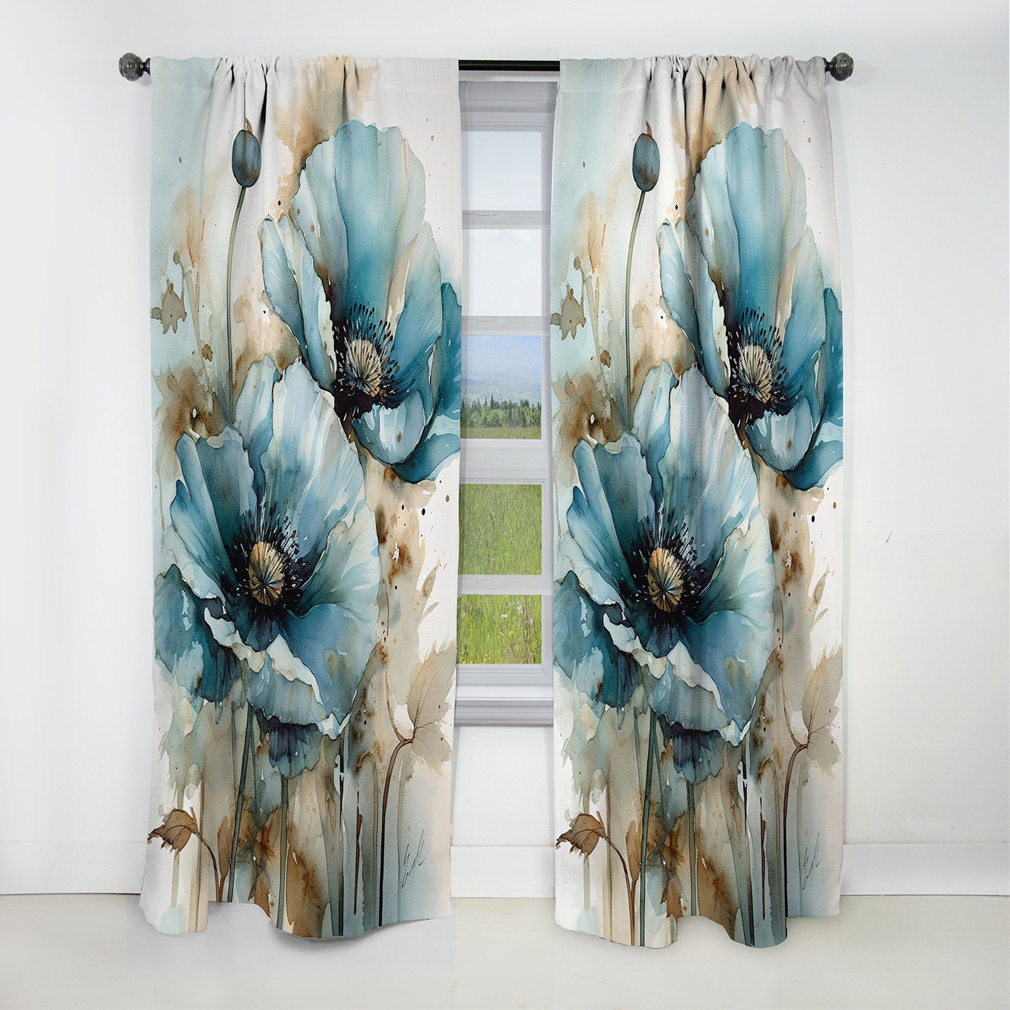 Design Art Radiance Remember Poppy - Poppy Curtain - Blackout Floral ...