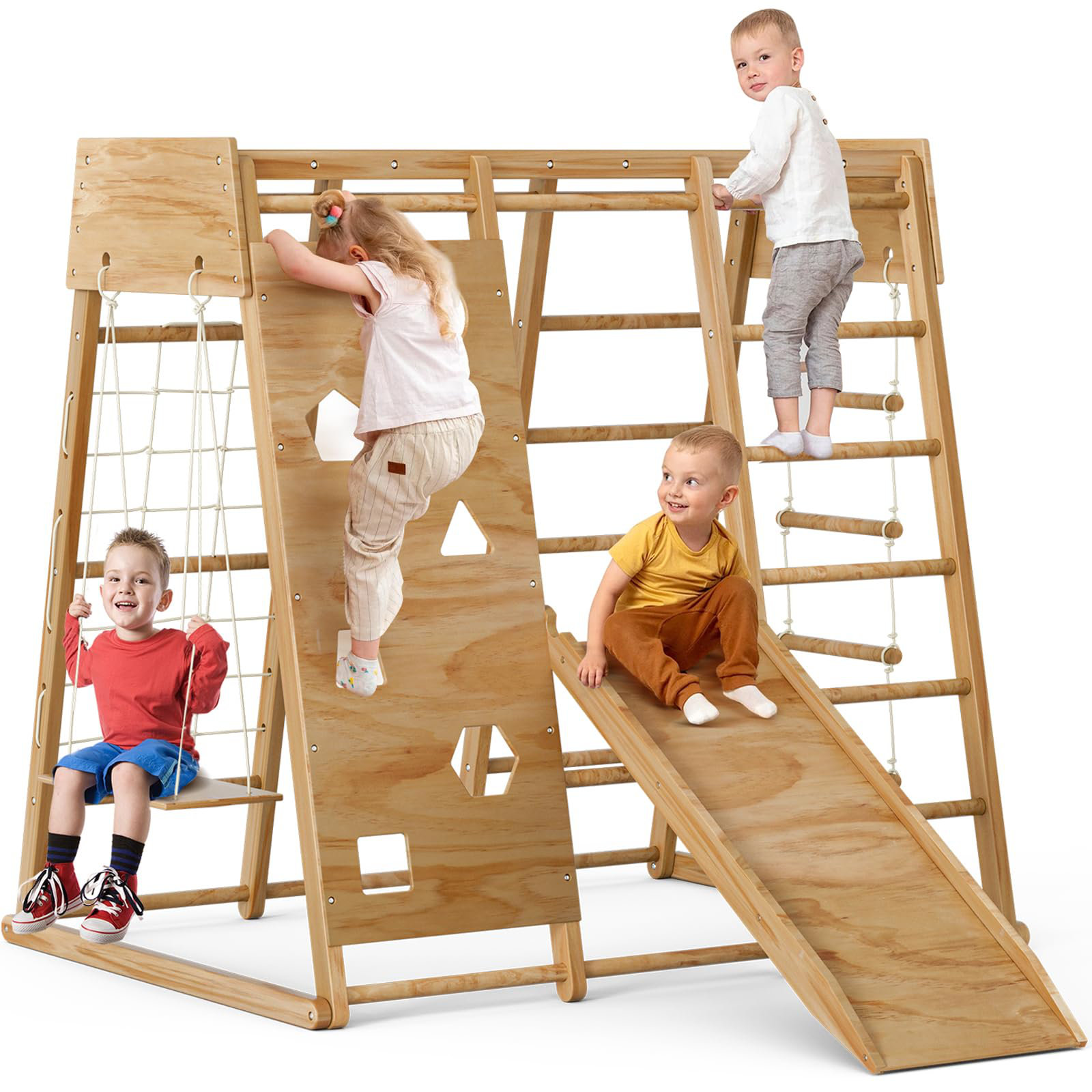 Jovego 58'' 8-in-1 Indoor Wood Toddler Climber,Sports Climber,Backyard ...