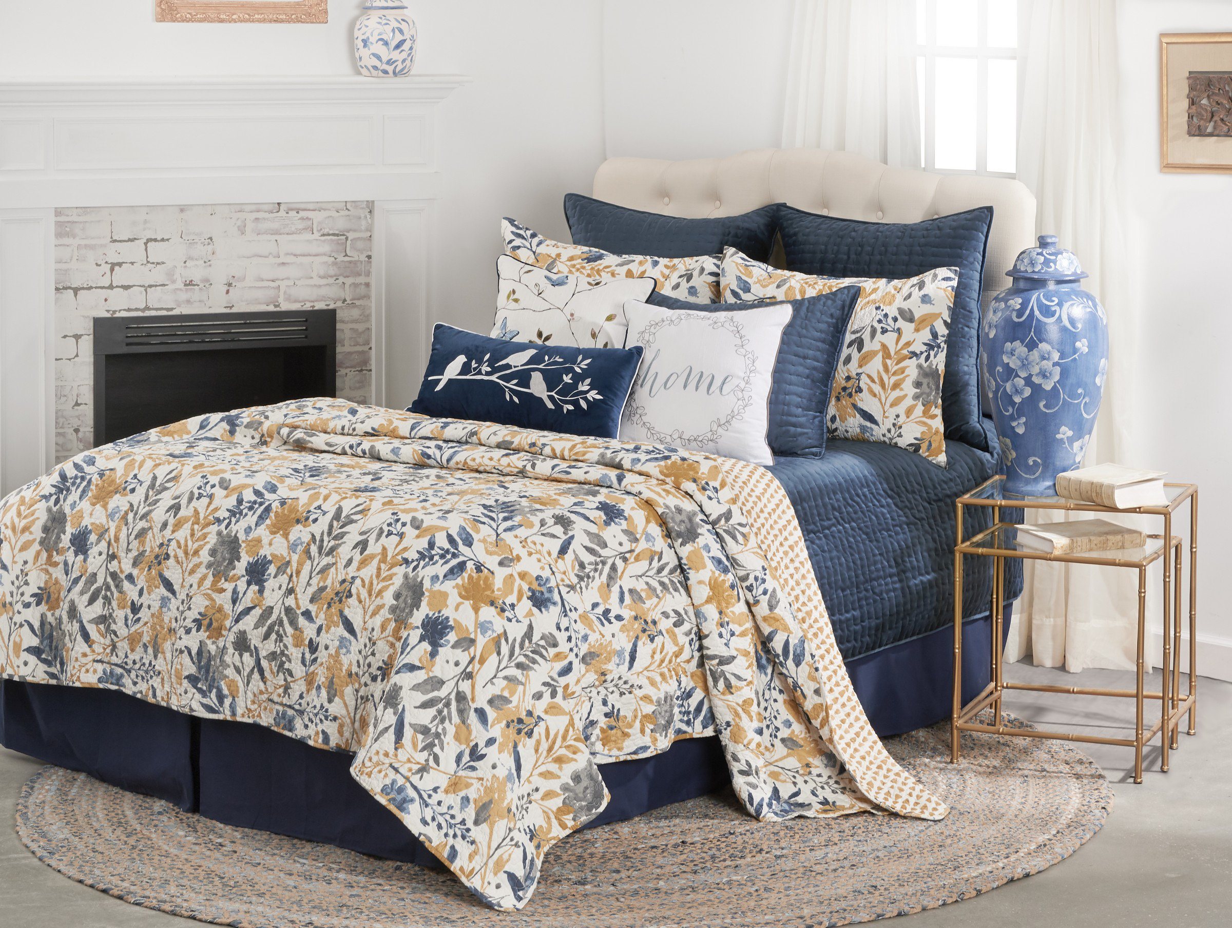 C&F Home Natural Home Blue/Yellow/Gray/White Reversible Quilt Set ...