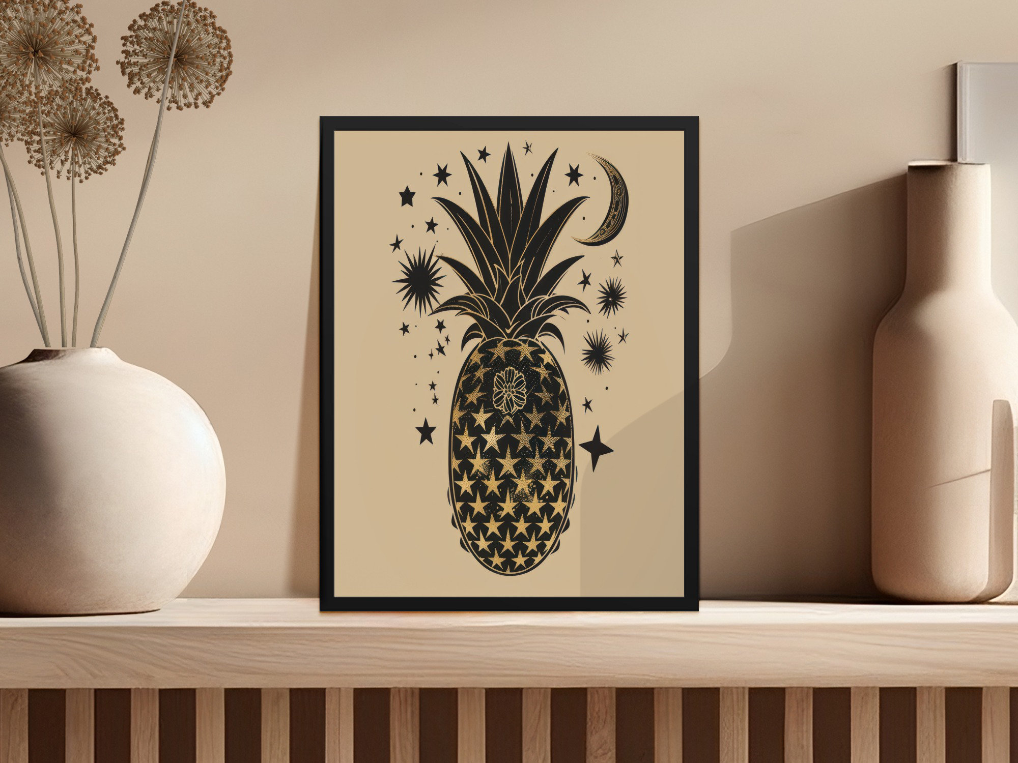 Lark Manor Bohemian Pineapple Stars Moon Print Celestial Framed Poster ...