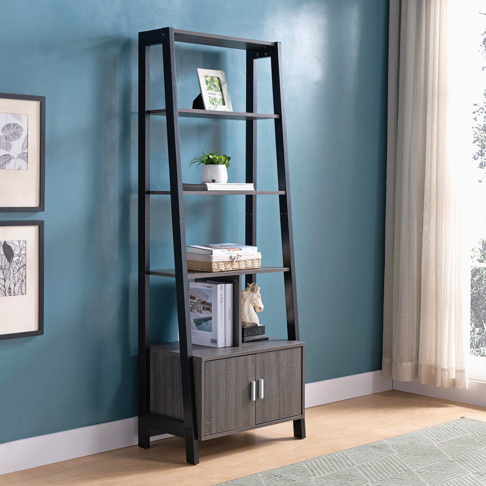 17 Stories Modern Bookcase With Four Open Shelves And Two Door Cabinet ...