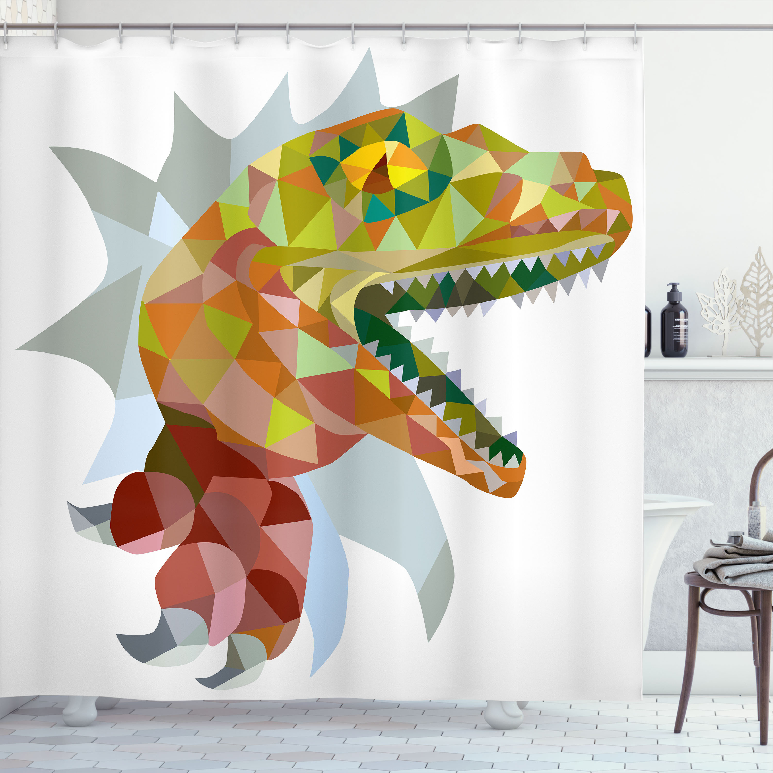 East Urban Home Schwanda Dinosaur Shower Curtain Colorful Mosaic T-rex ...