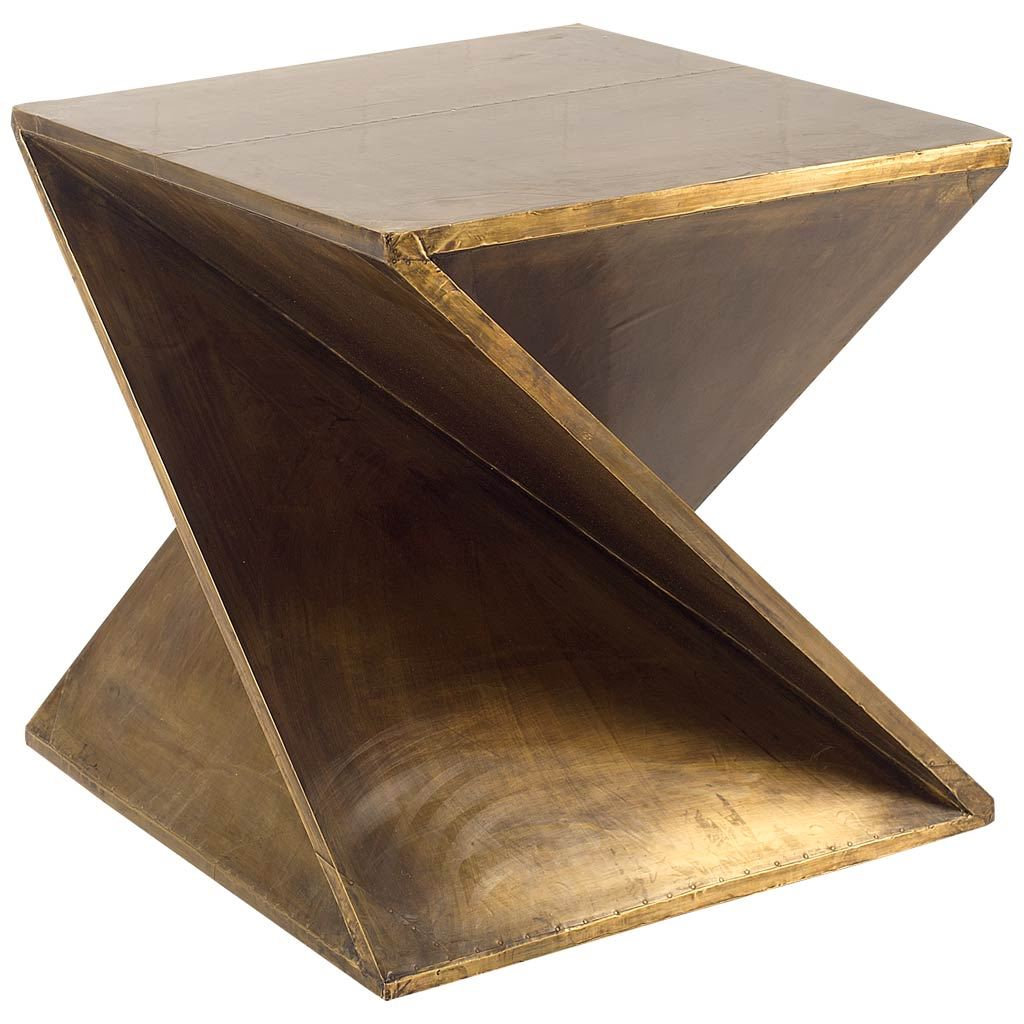 Brayden Studio® Palombo 21" Brass Clad Distressed Wood Abstract End ...