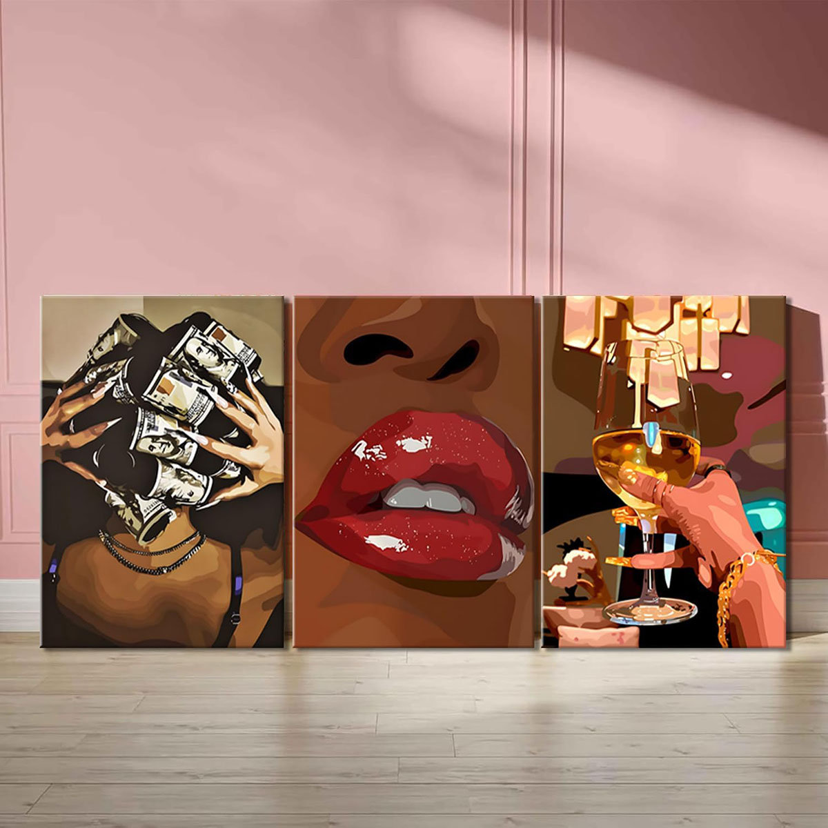 Mercer41 Trendy Luxury Girl Canvas Wall Art Set Of 3 African American ...