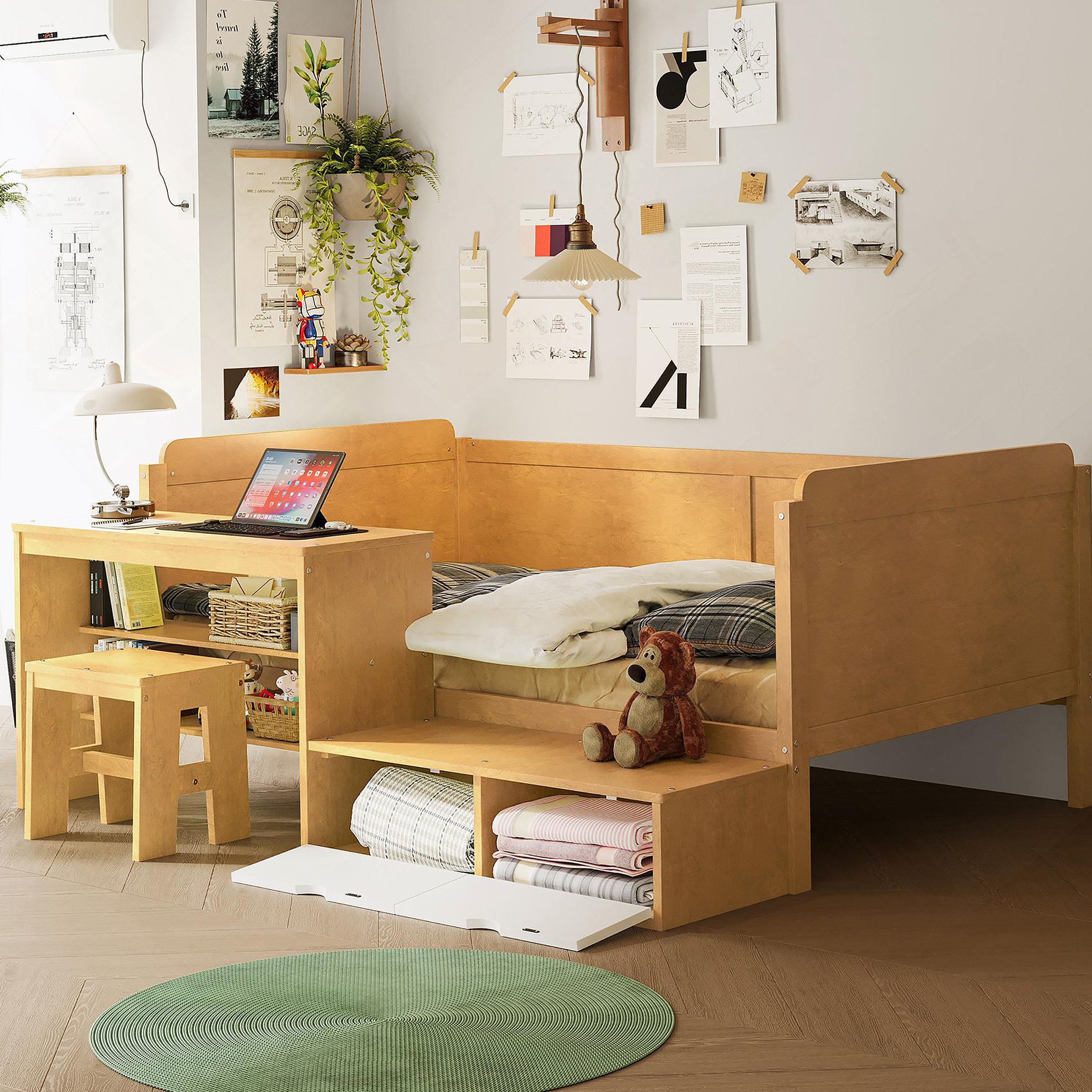 George Oliver Wooden Twin Size Daybed with Storage Shelves and Lockers ...