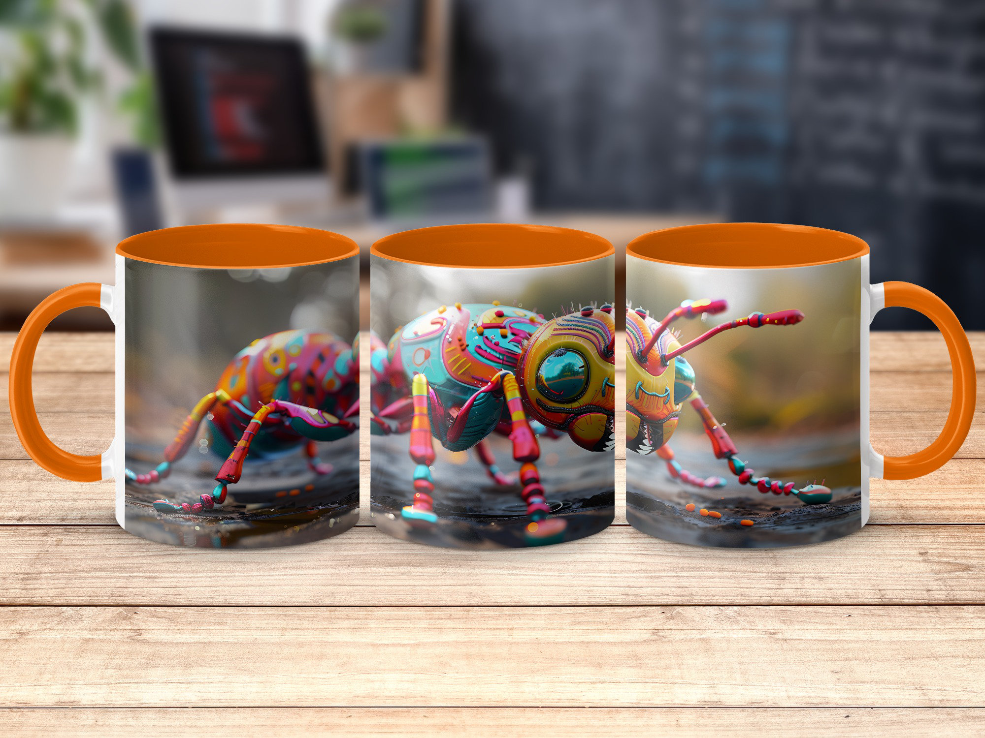 East Urban Home Set of 3 Colourful 3D Design 11oz Accent Mugs – White ...