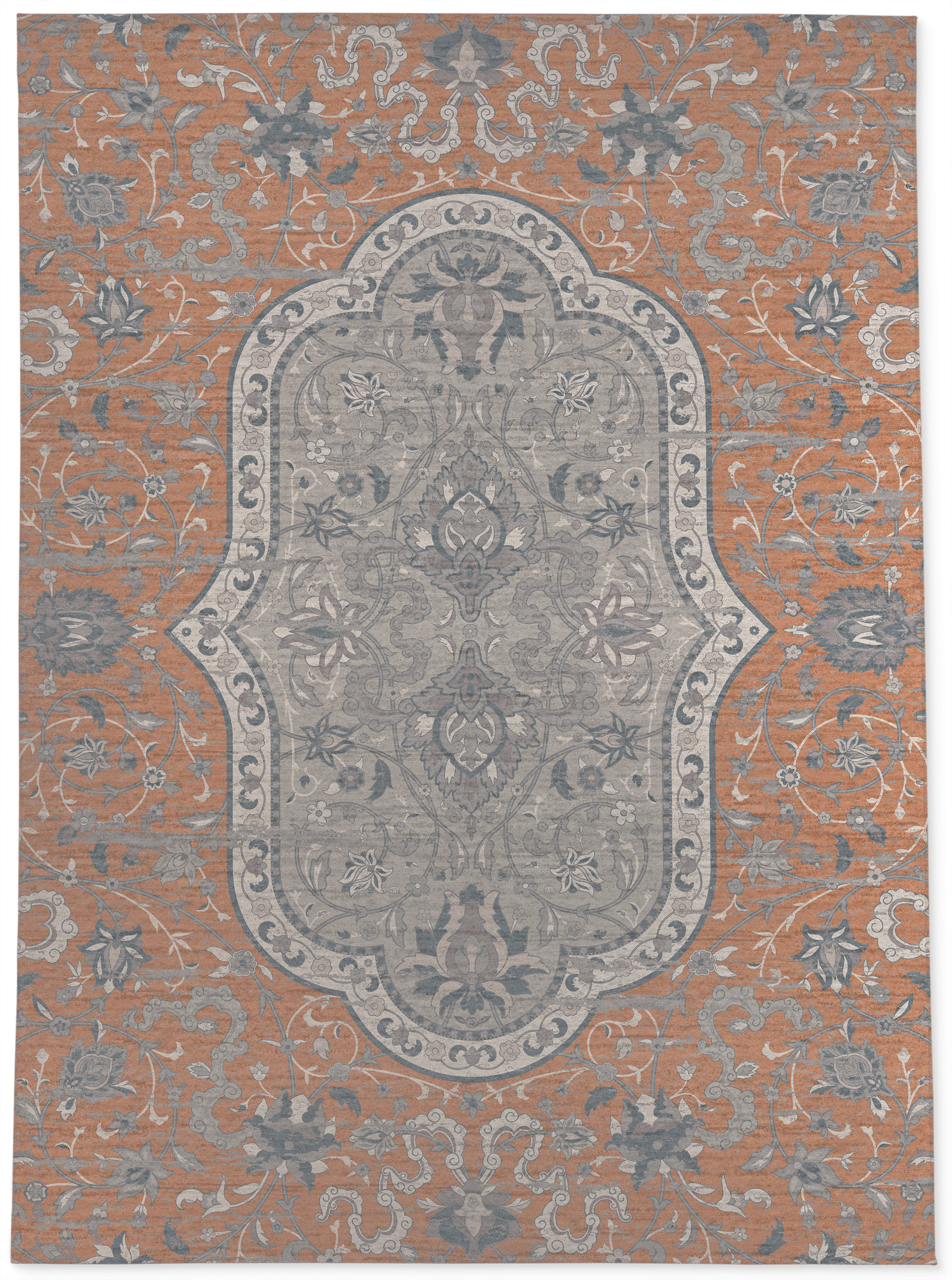 Charlton Home® Ekundayo Oriental Orange/Gray Area Rug | Wayfair