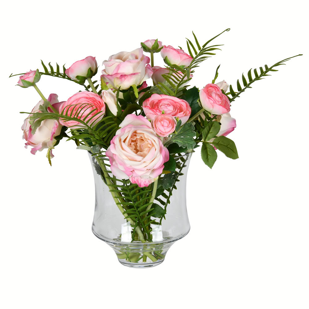 Rosdorf Park 16" Artificial Dark Pink Rose In Glass Pot. | Wayfair