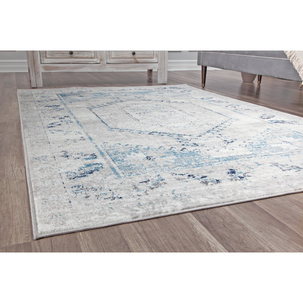 Bungalow Rose Freya Farmhouse Misty Smoke Area Rug & Reviews | Wayfair