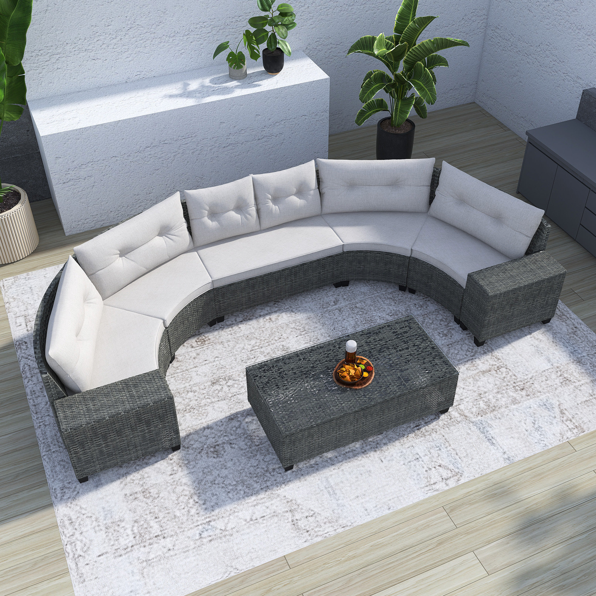 Hokku Designs 8-Pieces Outdoor Wicker Round Sofa Set | Wayfair