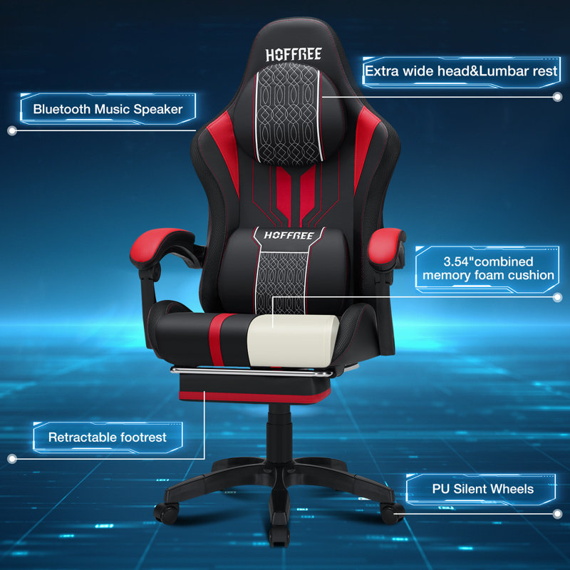 Hoffree Extra Wide Gaming Chair Ergonomic Gaming Chair with Bluetooth ...