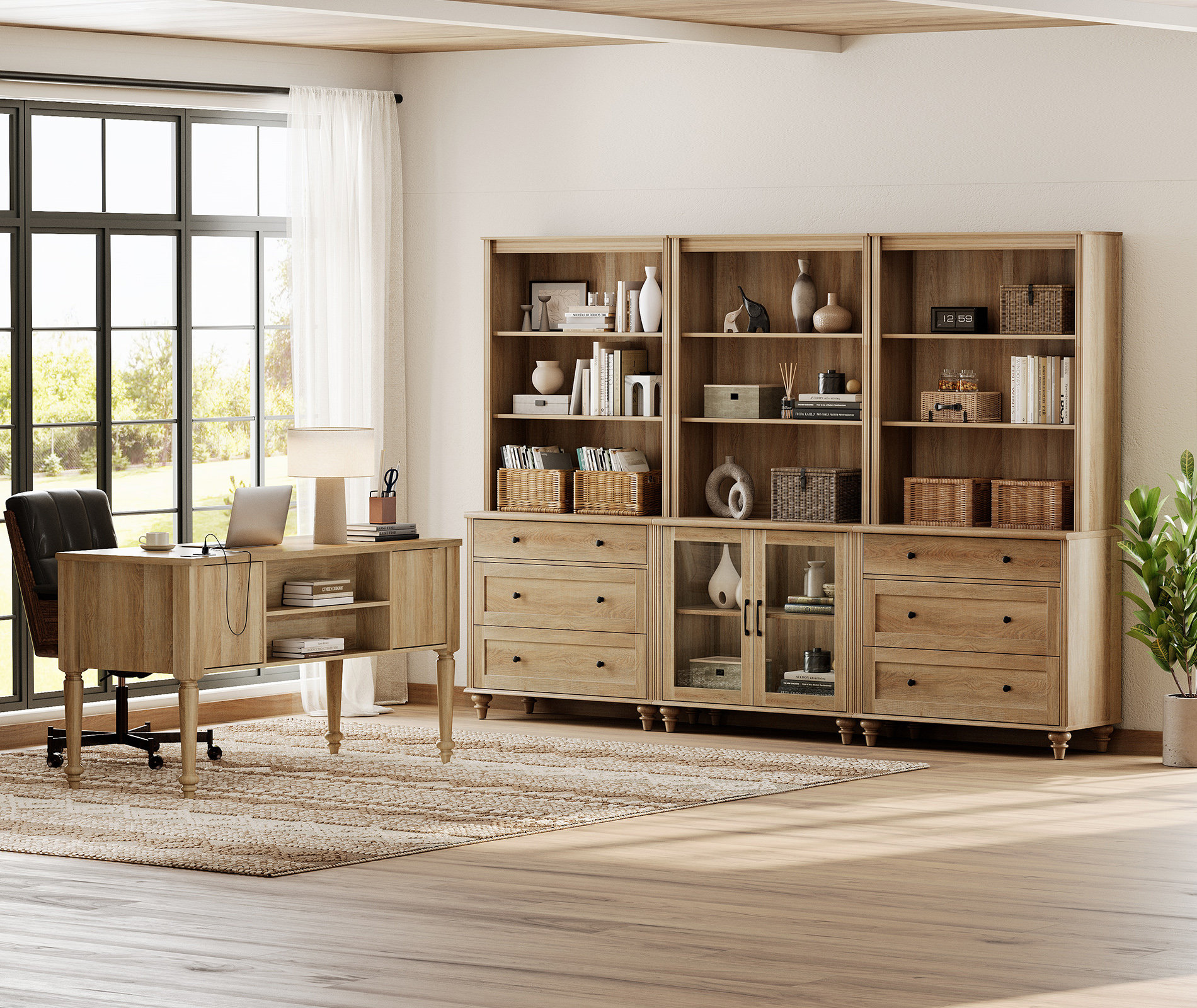 Alcott Hill® 2 - Piece Office Set, 56" Executive Desk, Bookcases With 3 ...