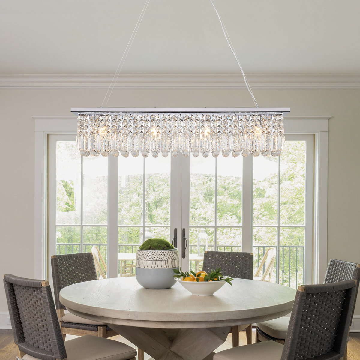 Mercer41 Colsten Luxurious Dimmable 8-Light Rectangle Raindrop Crystal ...