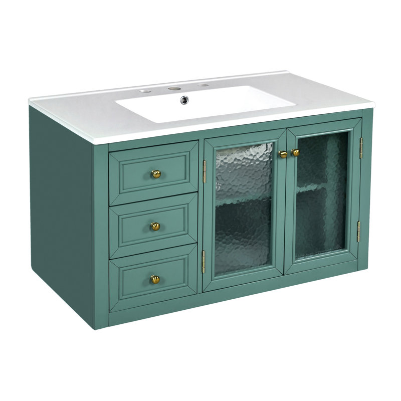 Winston Porter 36" Single Floating Bathroom Vanity with Ceramic ...